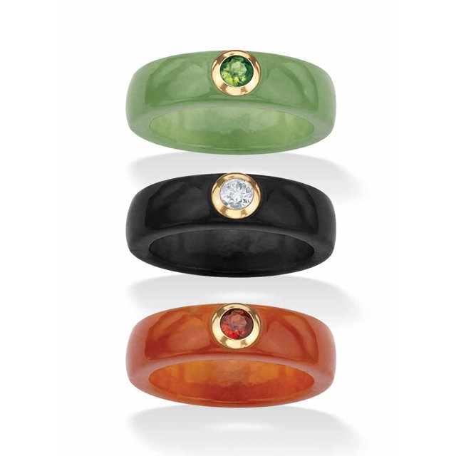 PalmBeach Jewelry Genuine Jade and Peridot, Garnet and White Topaz 3-Piece Ring Set in 10k ...