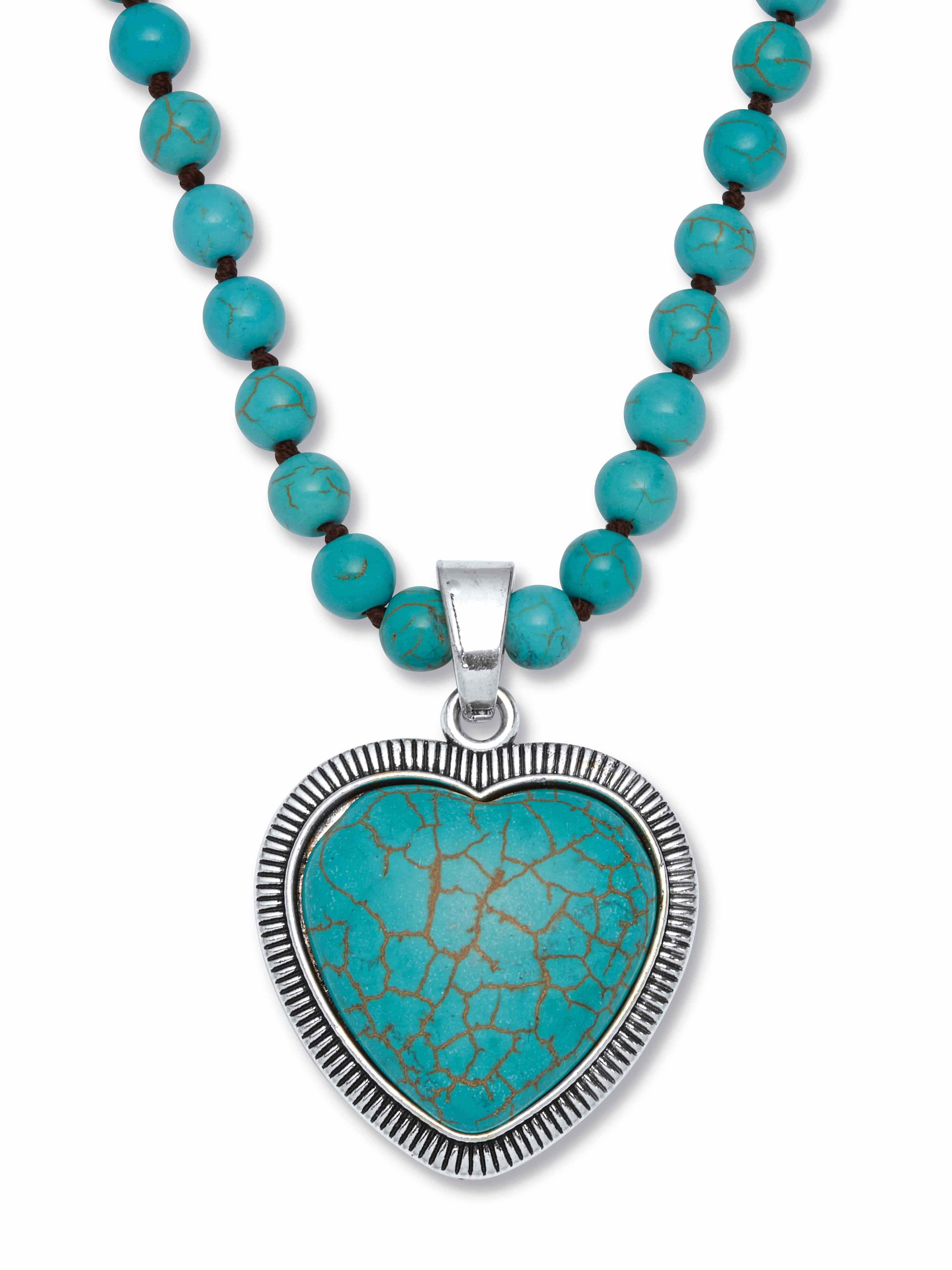 PalmBeach Jewelry Genuine Turquoise Antiqued Silvertone Heart Pendant ...