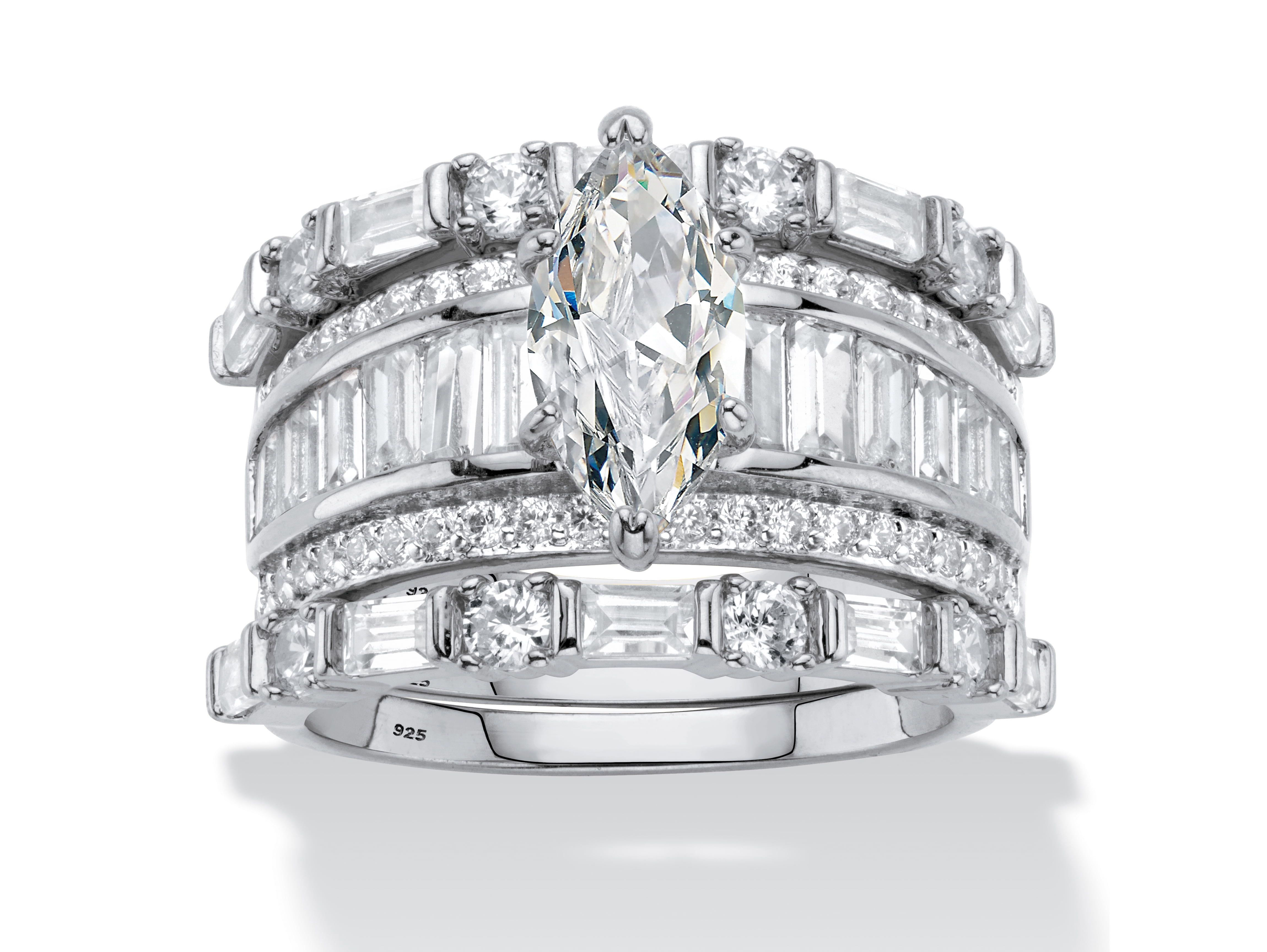 PalmBeach Jewelry Marquise-Cut Cubic Zirconia 3-Piece Wedding Ring Set ...