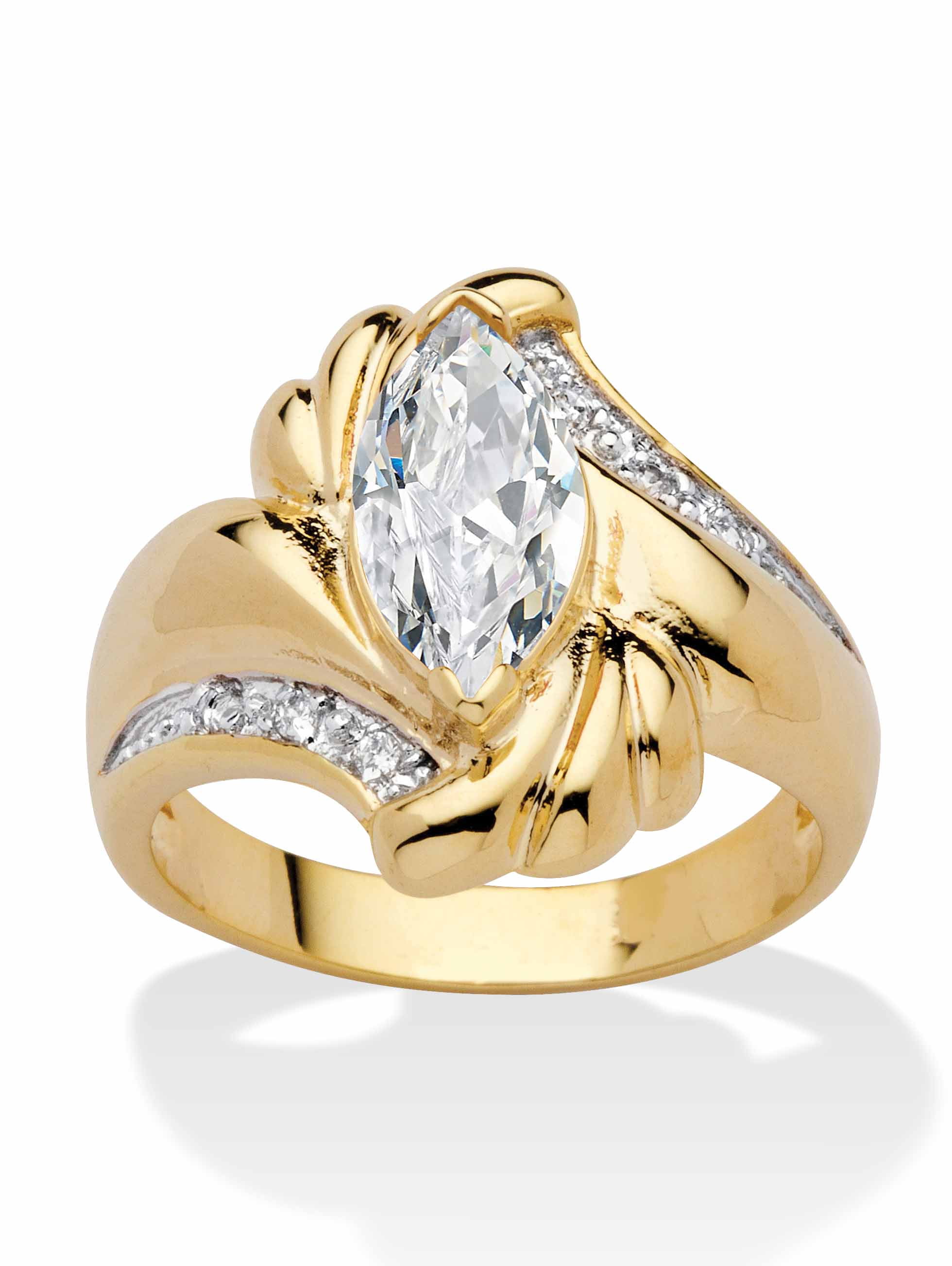 PalmBeach Jewelry Marquise-Cut Cubic Zirconia or Sapphire Bypass Swirl ...