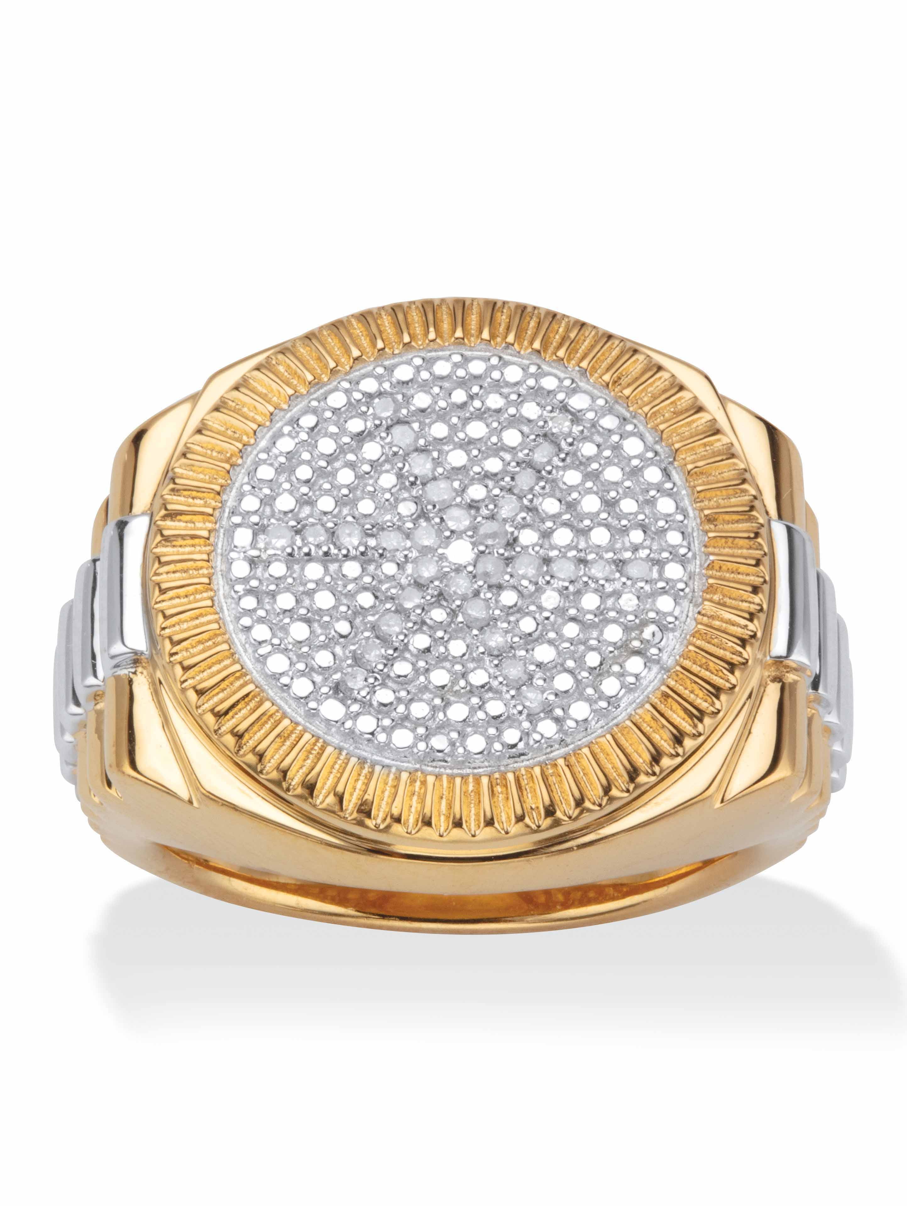 PalmBeach Men's 18k Gold-plated Ring, 1/6 TCW Round Pave Diamond, Two ...