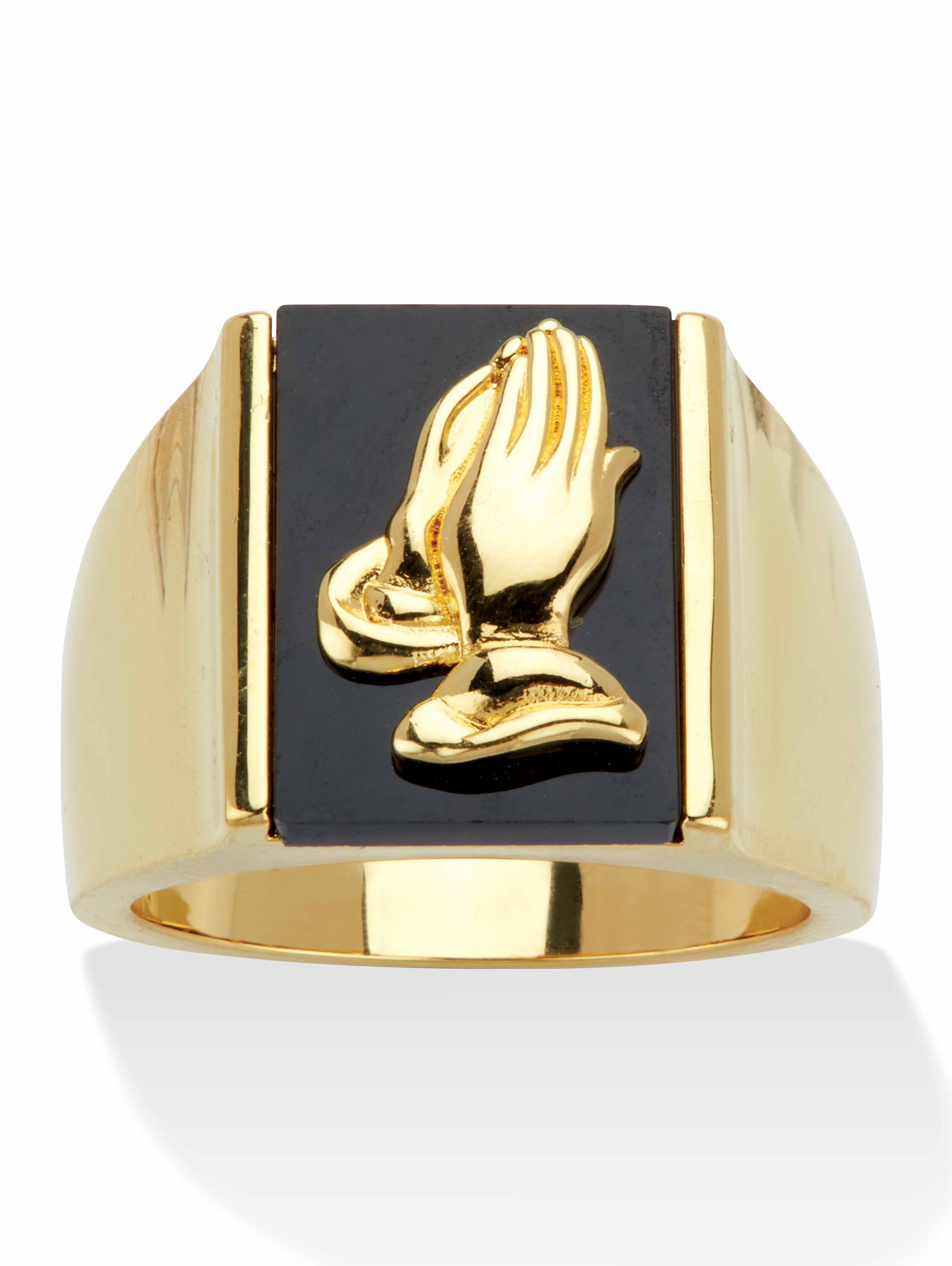 PalmBeach Jewelry Men's 14k Yellow Gold-Plated Black Onyx Praying Hands ...