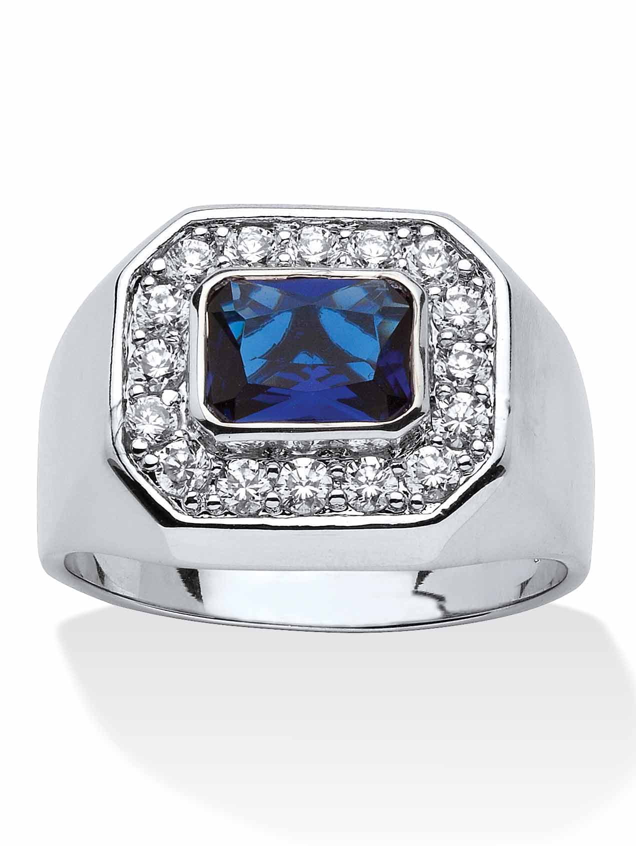 PalmBeach Jewelry Men's .53 TCW Bezel-Set Blue Glass and Cubic Zirconia ...