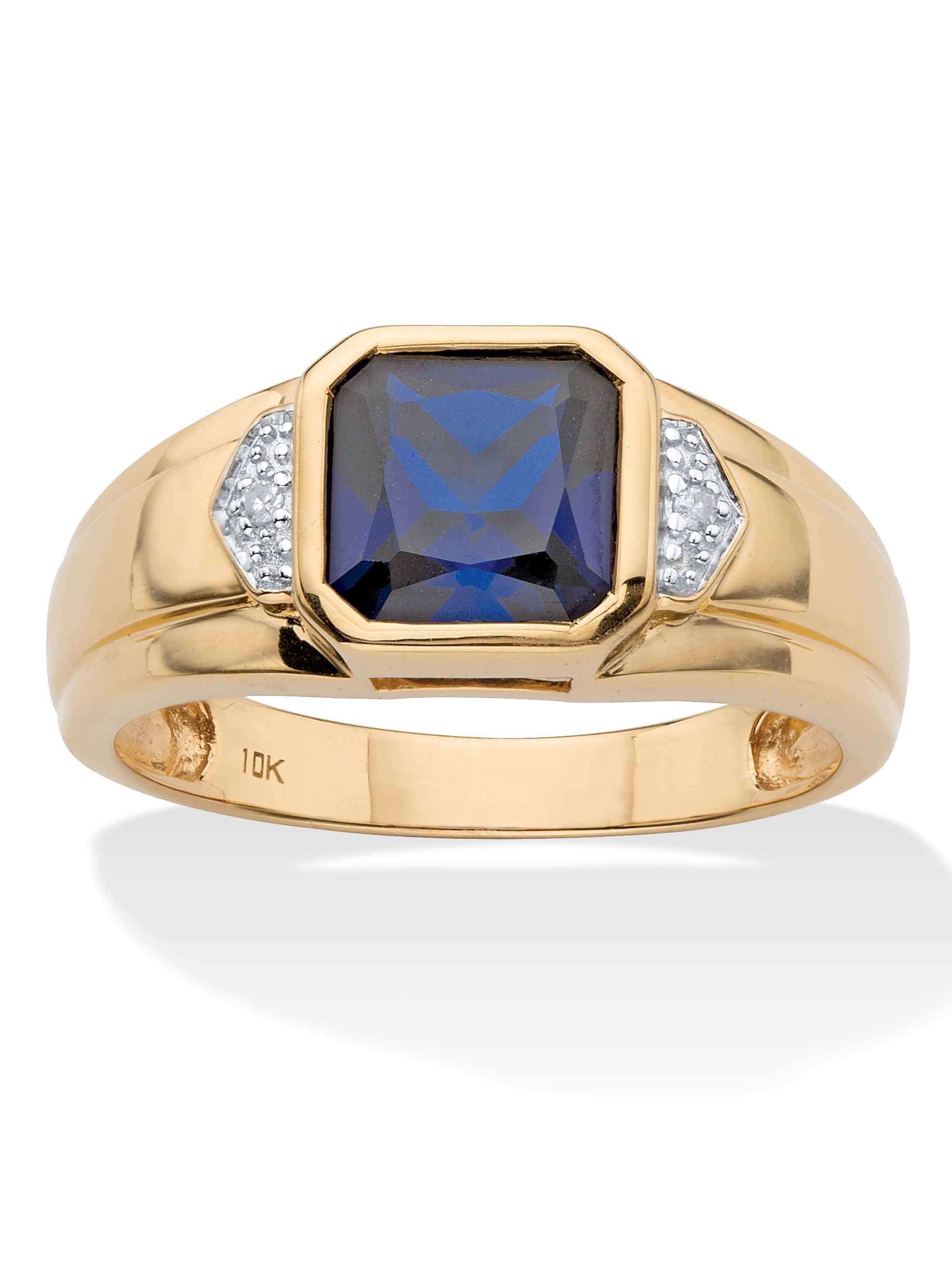 PalmBeach Jewelry Men's Created Blue Sapphire and Diamond Accent Ring 1 ...