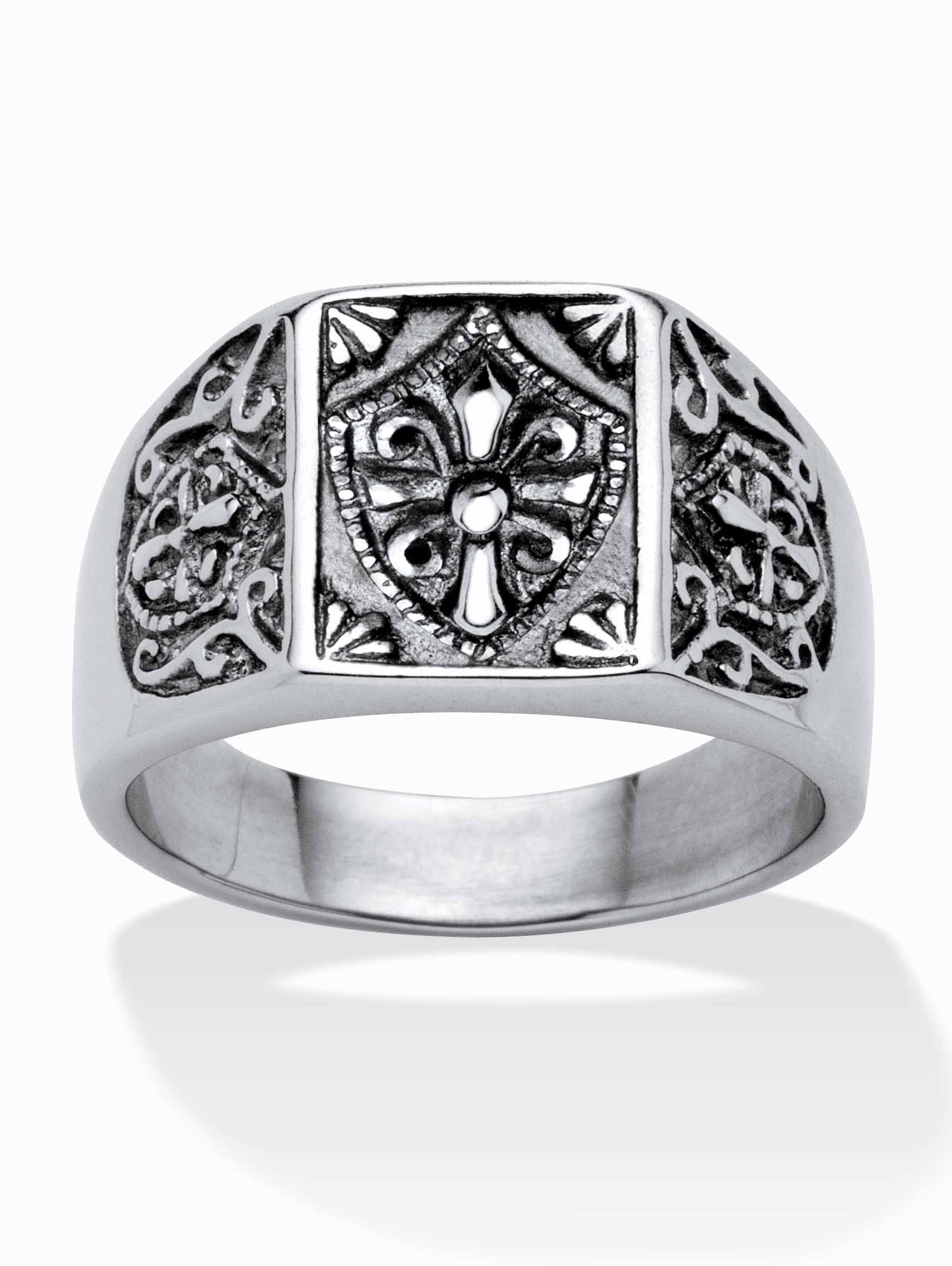 Luxe Jewelry Designs Men's Stainless Steel Cross Design Ring with Epoxy ...
