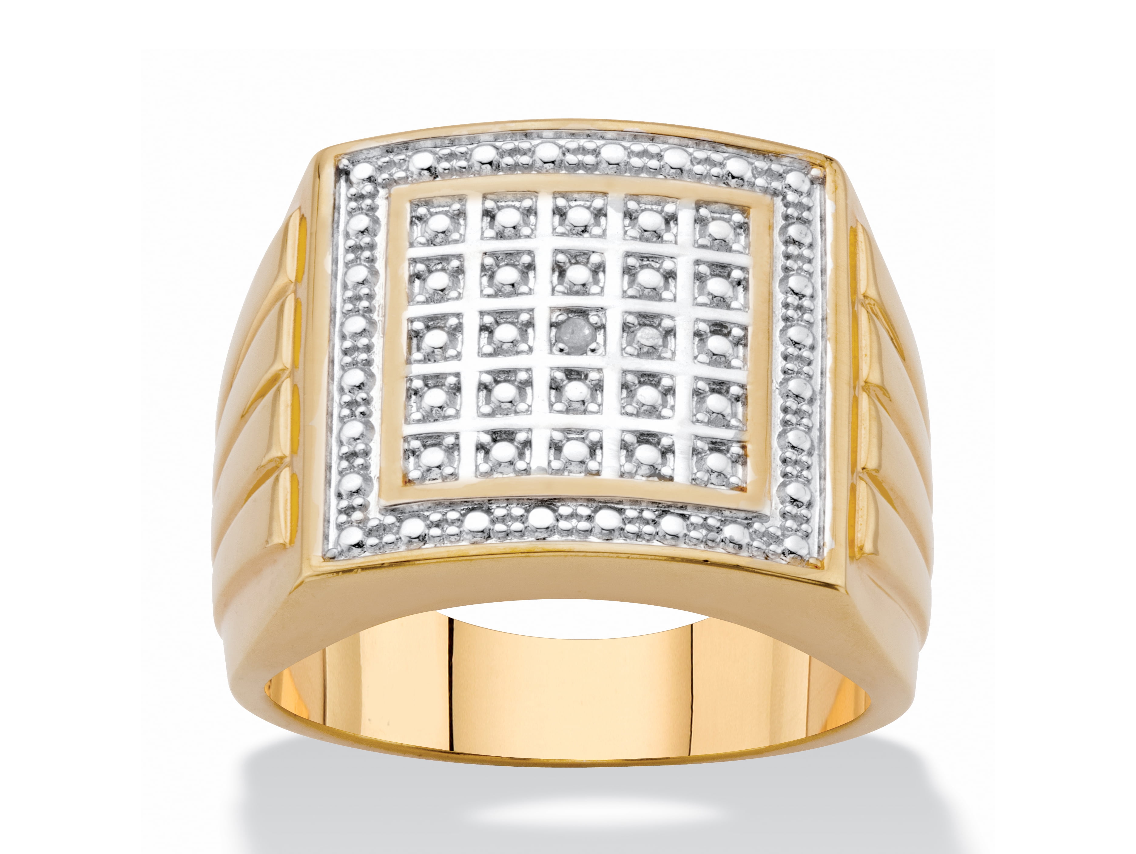 PalmBeach Jewelry Men's Diamond Accent 18k Gold-Plated Two-Tone Grooved ...