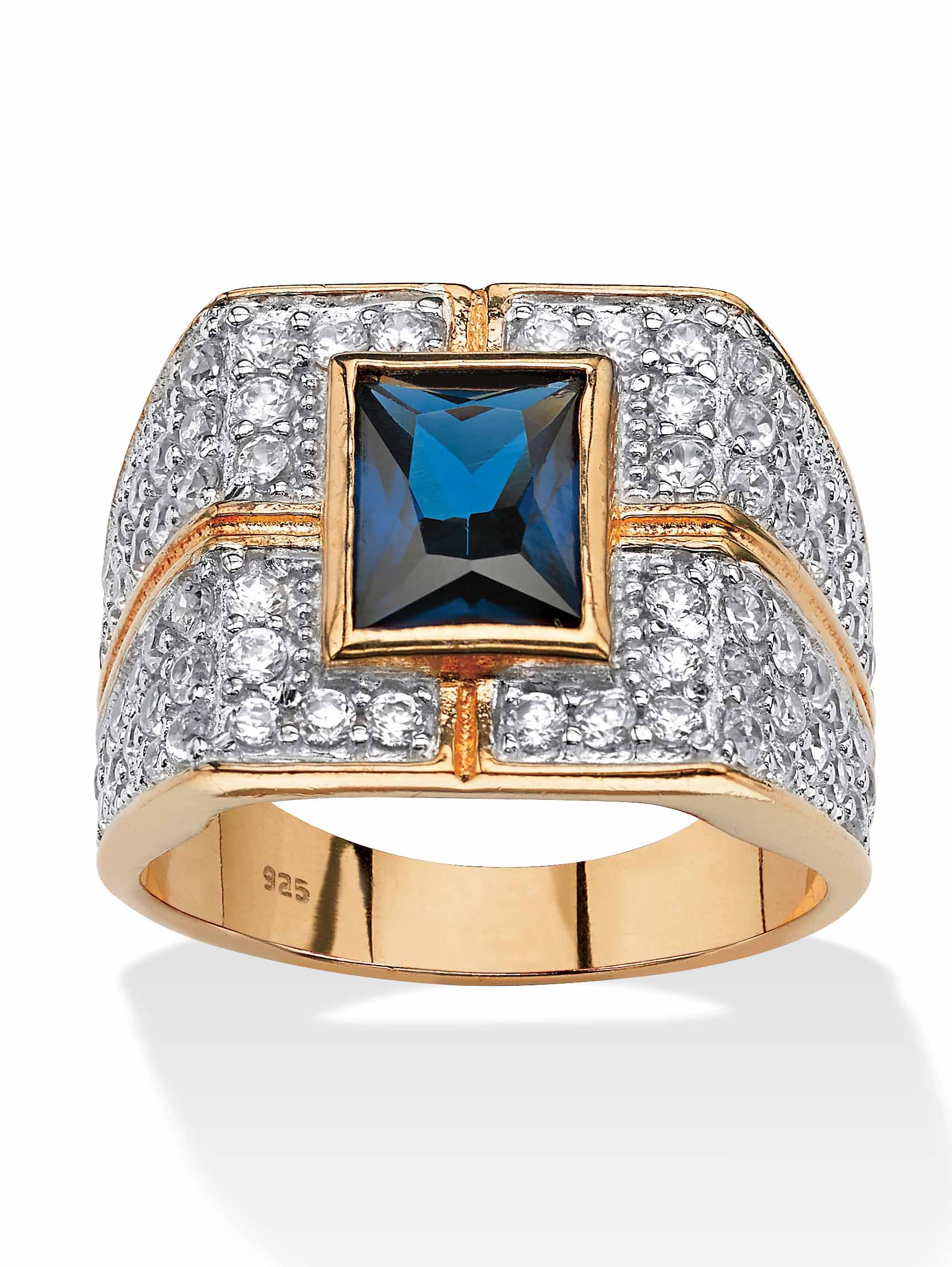 Sterling Silver Rhodium-plated Synthetic Blue Sapphire & Cubic Zirconia ...