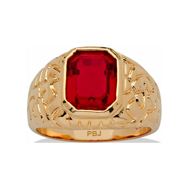 PalmBeach Jewelry Men's Emerald-Cut Simulated Ruby Nugget-Style Ring 2.75 TCW Yellow Gold-Plated ...