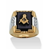 PalmBeach Jewelry Men's Genuine Onyx and Crystal Two-Tone Masonic Ring Gold-Plated Sizes 8-16 ...