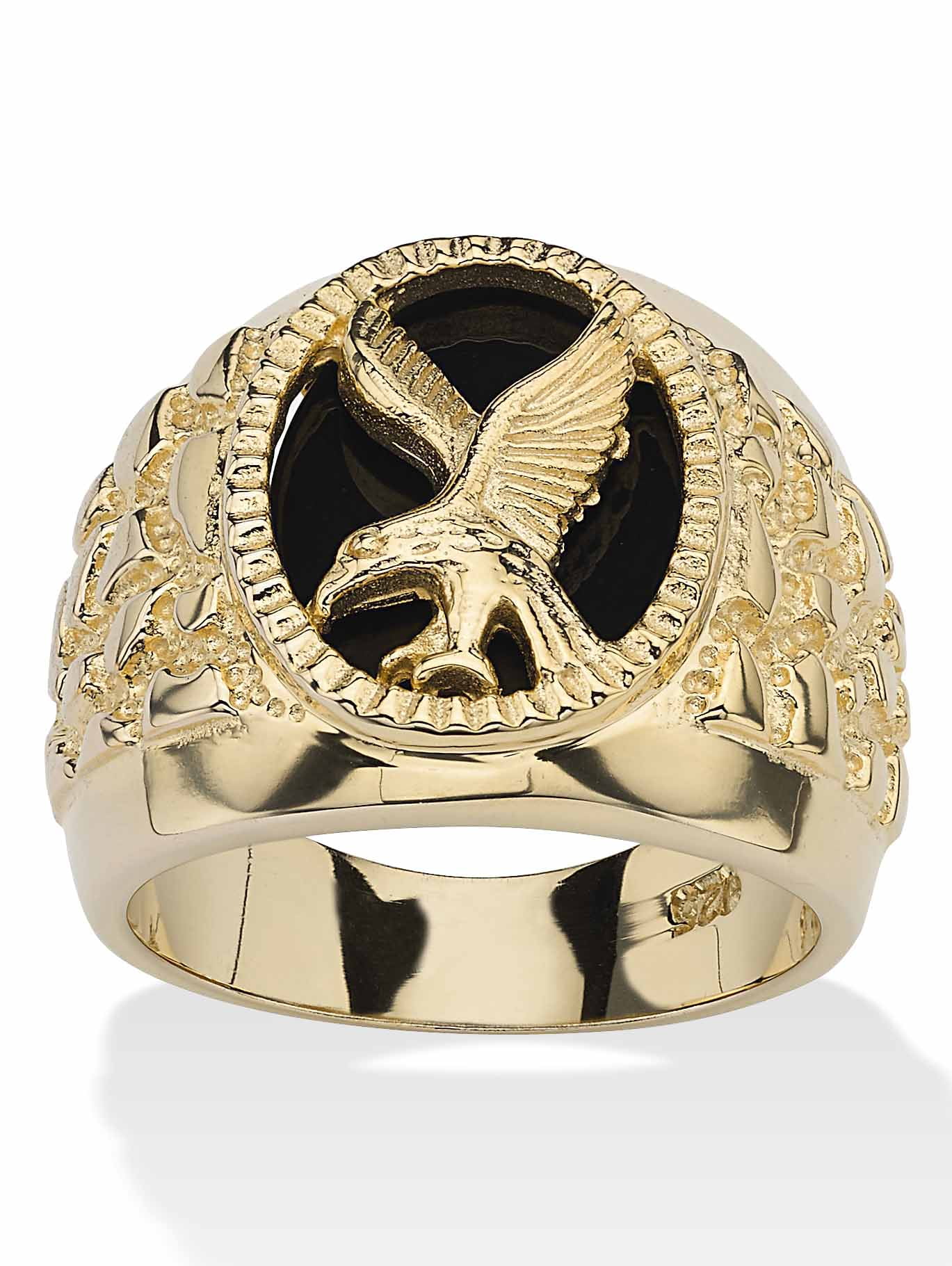 PalmBeach Jewelry Men's Onyx Eagle Nugget Ring in 14k Gold-Plated or ...