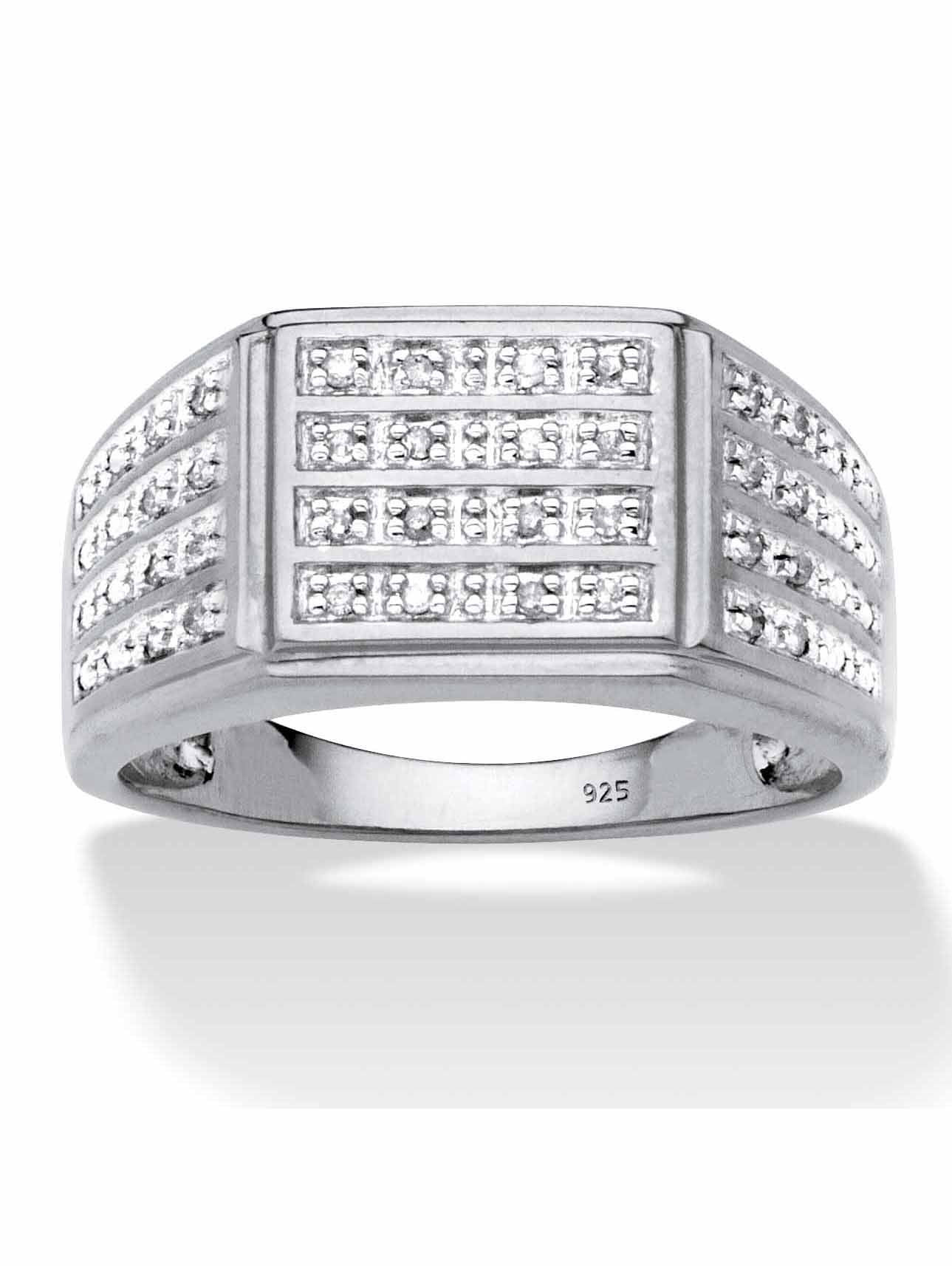 PalmBeach Jewelry Men's Pave Diamond Multi-Row Grid Ring 1/6 TCW in 18k ...