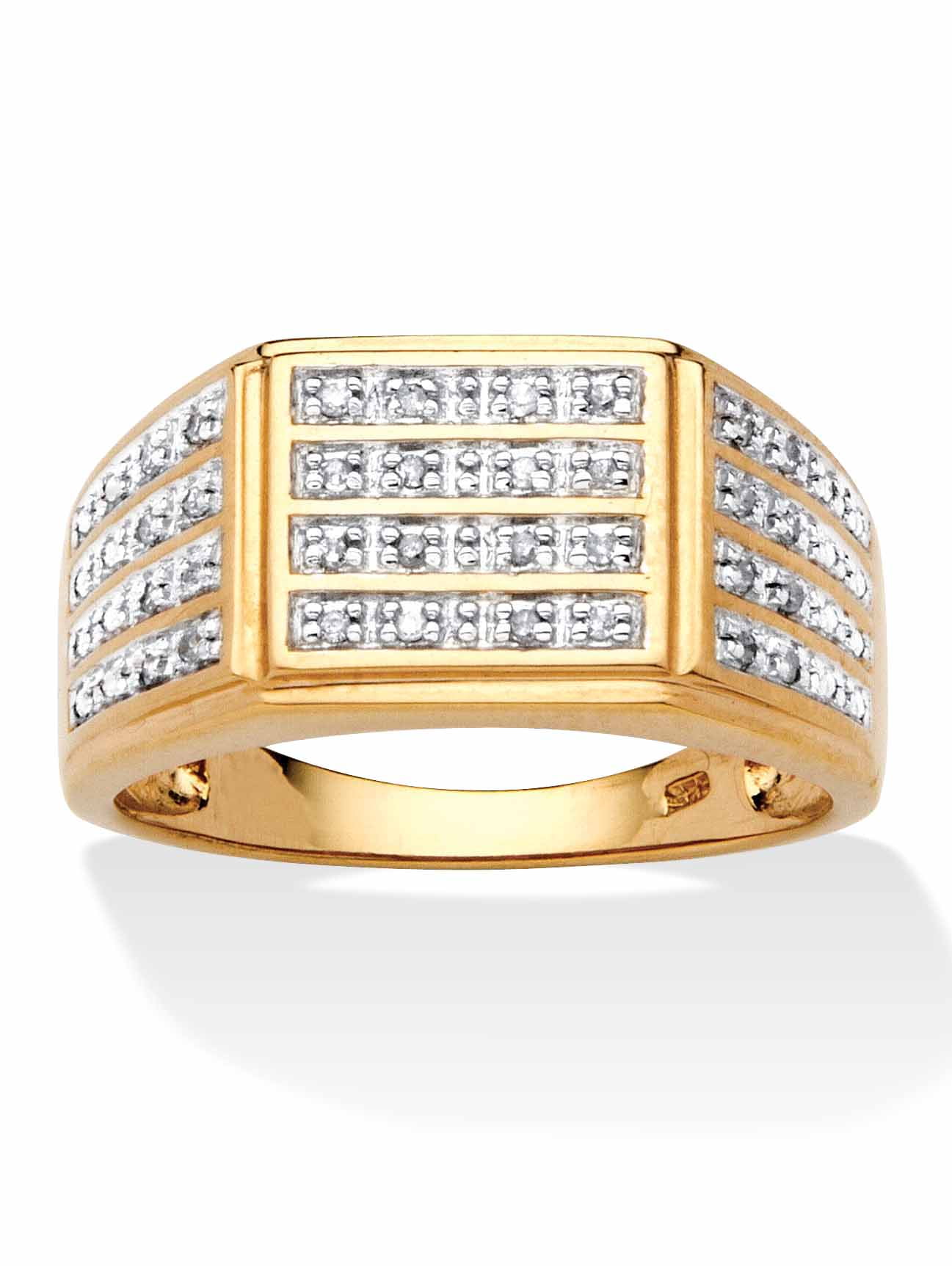 PalmBeach Jewelry Men's Pave Diamond Multi-Row Grid Ring 1/6 TCW in 18k ...