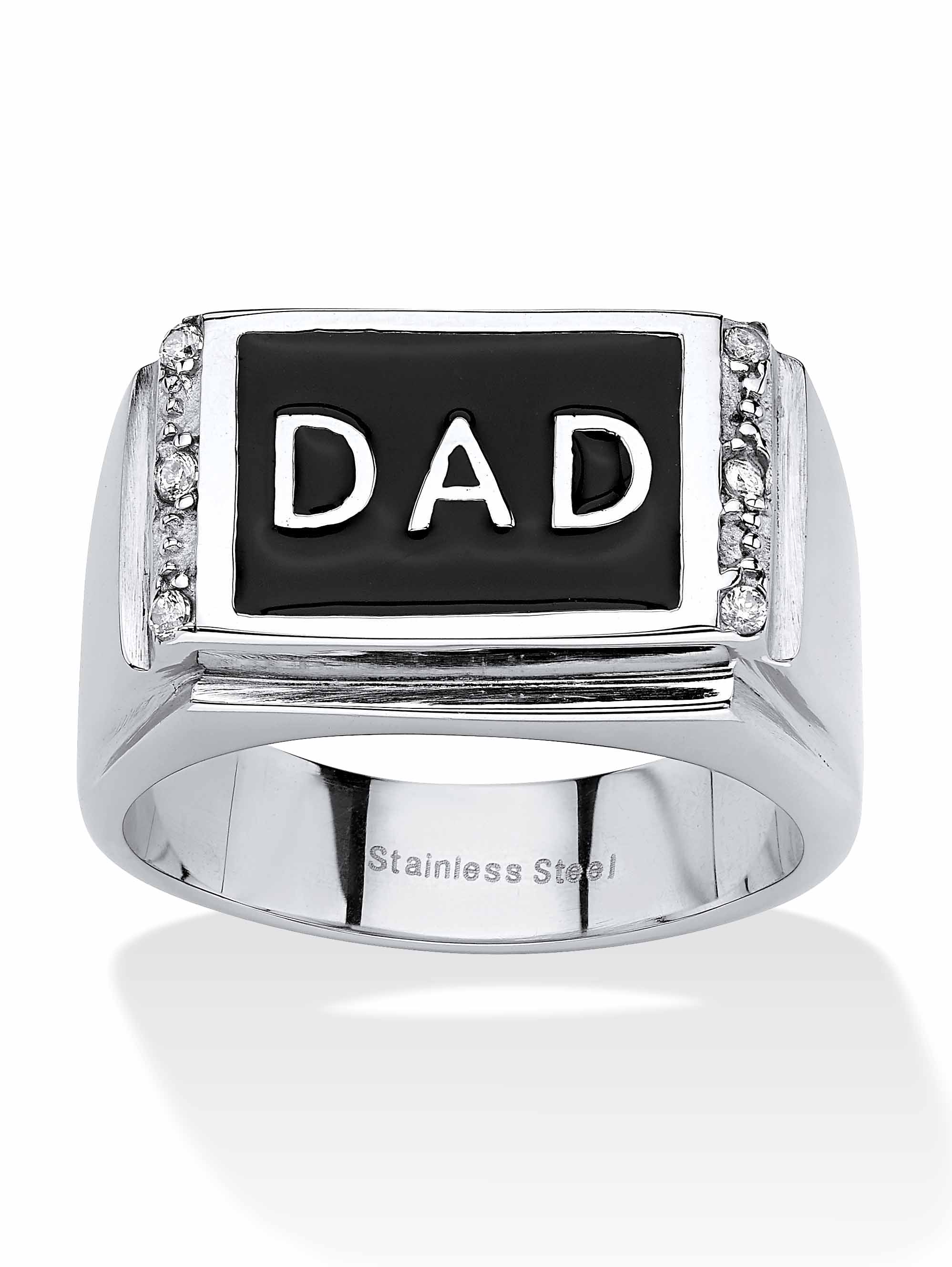 PalmBeach Jewelry Men's Round Crystal "Dad" Ring in Stainless Steel ...