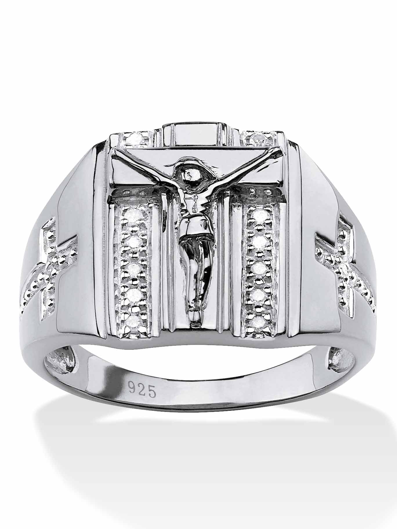 PalmBeach Jewelry Men's Round Diamond Crucifix and Cross Ring 1/10 TCW ...
