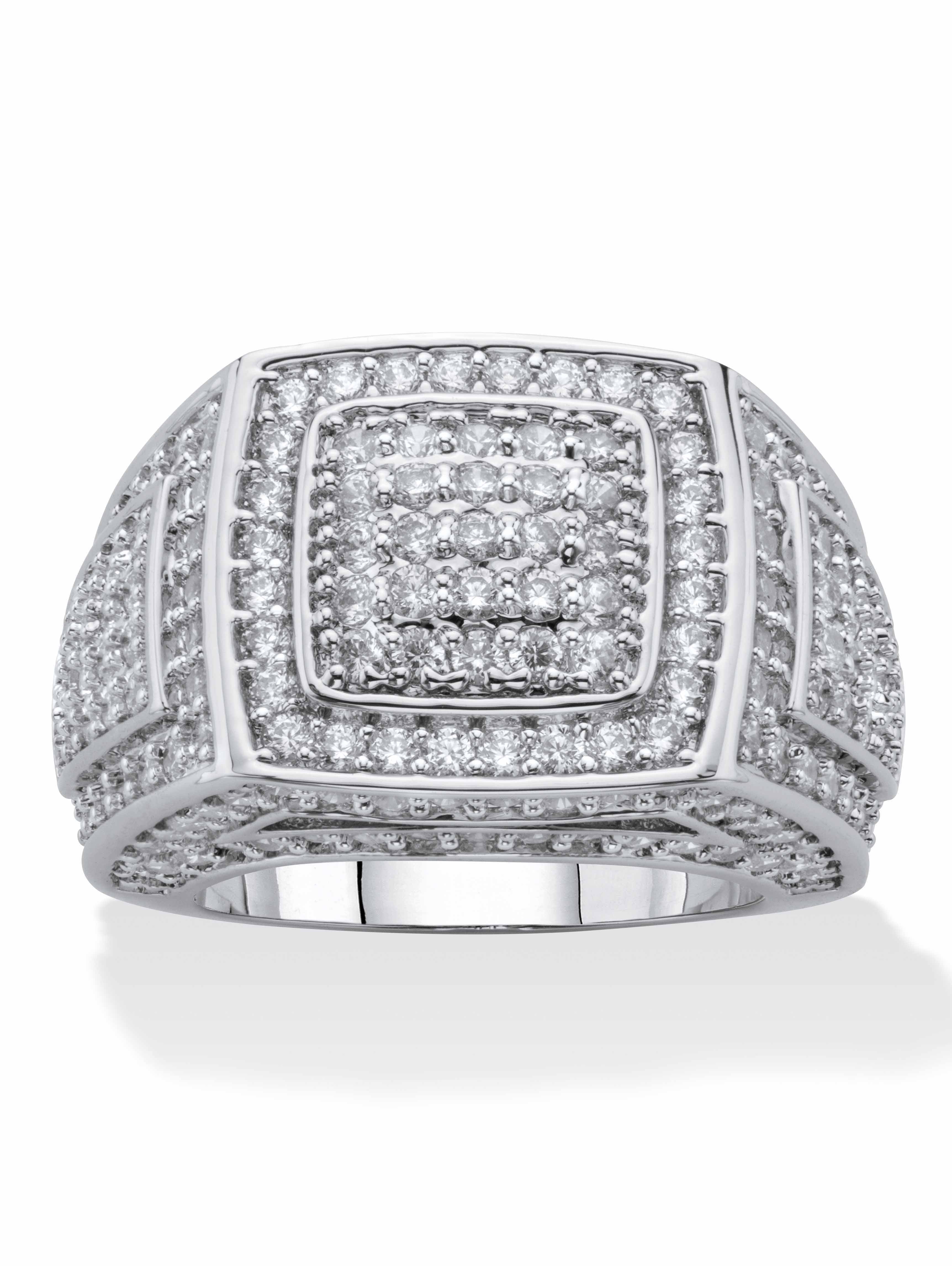 PalmBeach Jewelry Men's Round Pave' Cubic Zirconia Grid Style Ring 3.20 ...