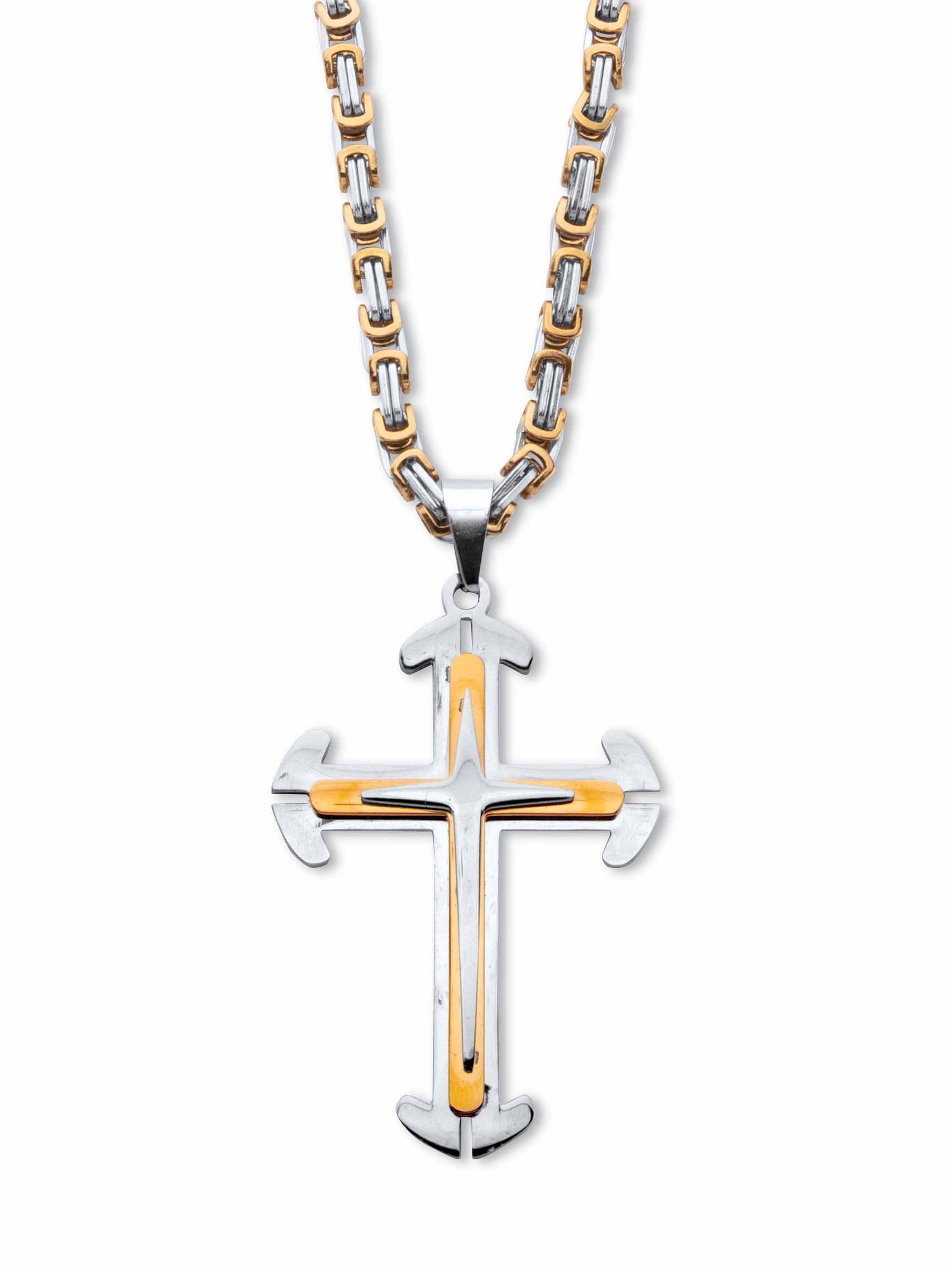 PalmBeach Jewelry Men's Triple Layer Cross Pendant Necklace With Flat ...