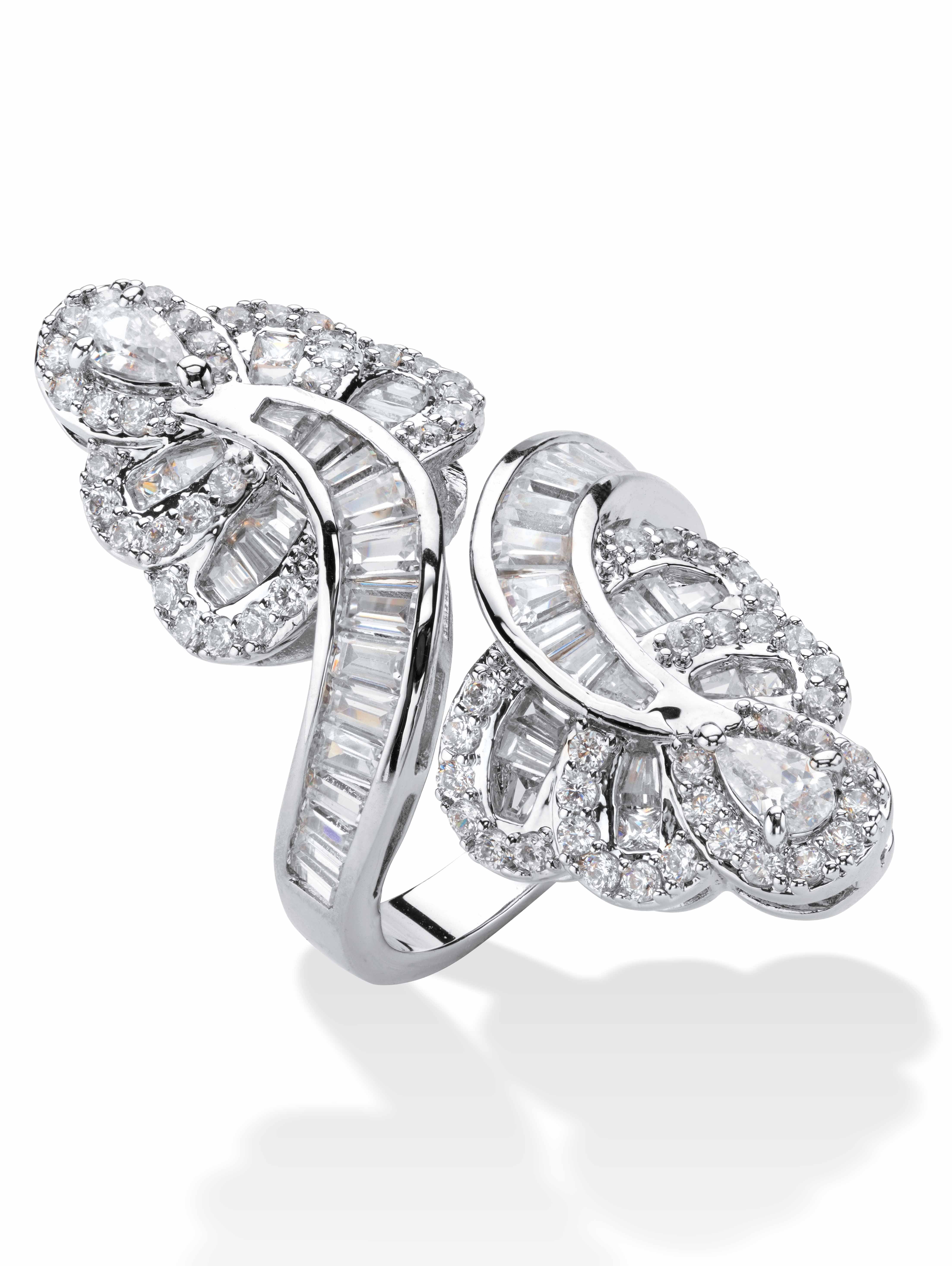 PalmBeach Jewelry Multi-Cut Cubic Zirconia Bypass Cocktail Ring 4.32 ...