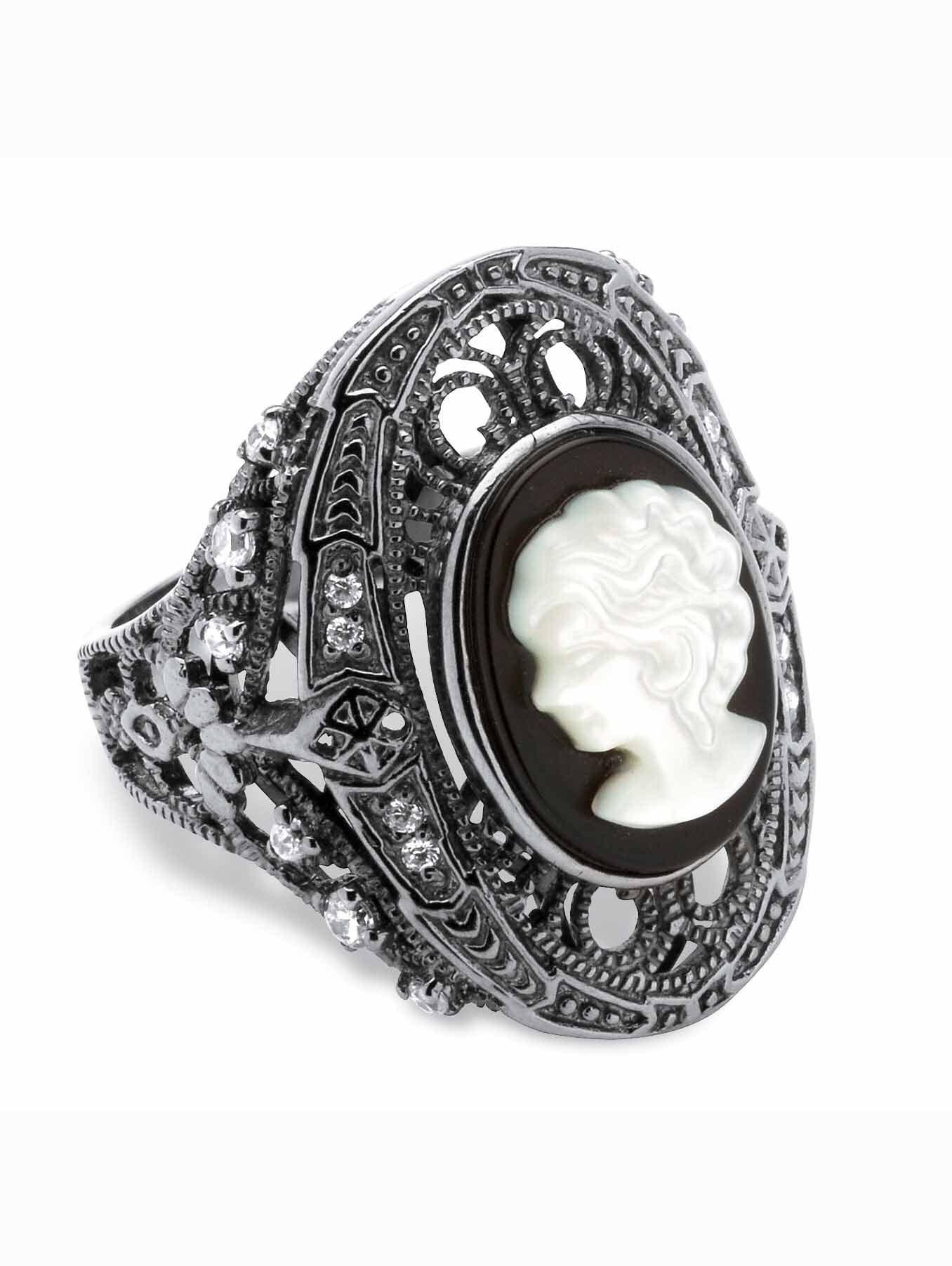 PalmBeach Jewelry Onyx and Mother-of-Pearl Cameo and Cubic Zirconia ...