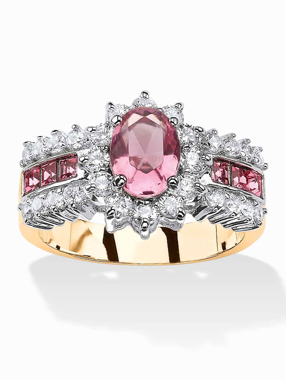 PalmBeach Jewelry Oval Crystal and CZ Two-Tone Halo Cocktail Ring in ...