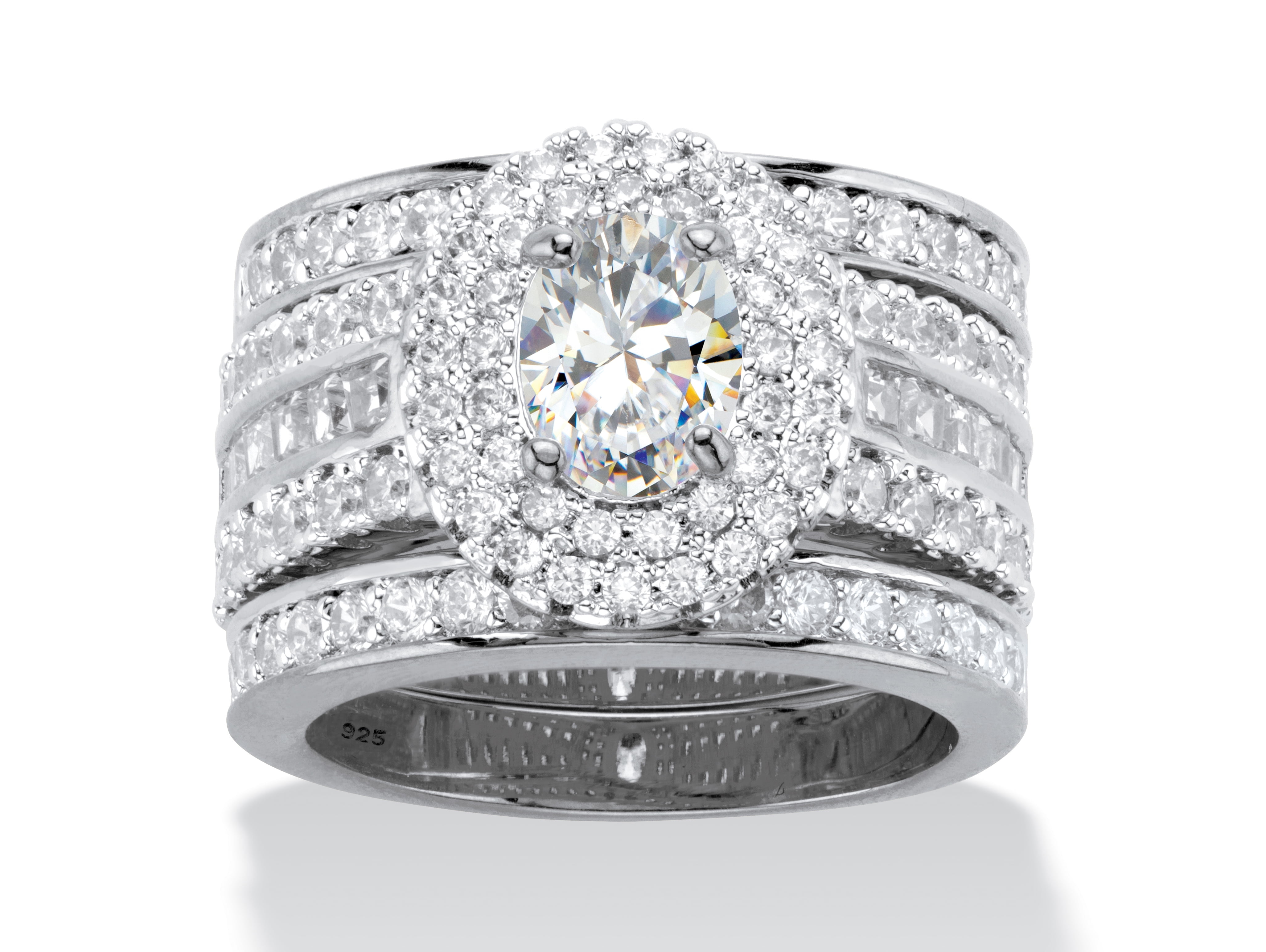 PalmBeach Jewelry Oval-Cut Cubic Zirconia 3-Piece Double Halo Wedding Ring Set 3.54 TCW in 14k ...
