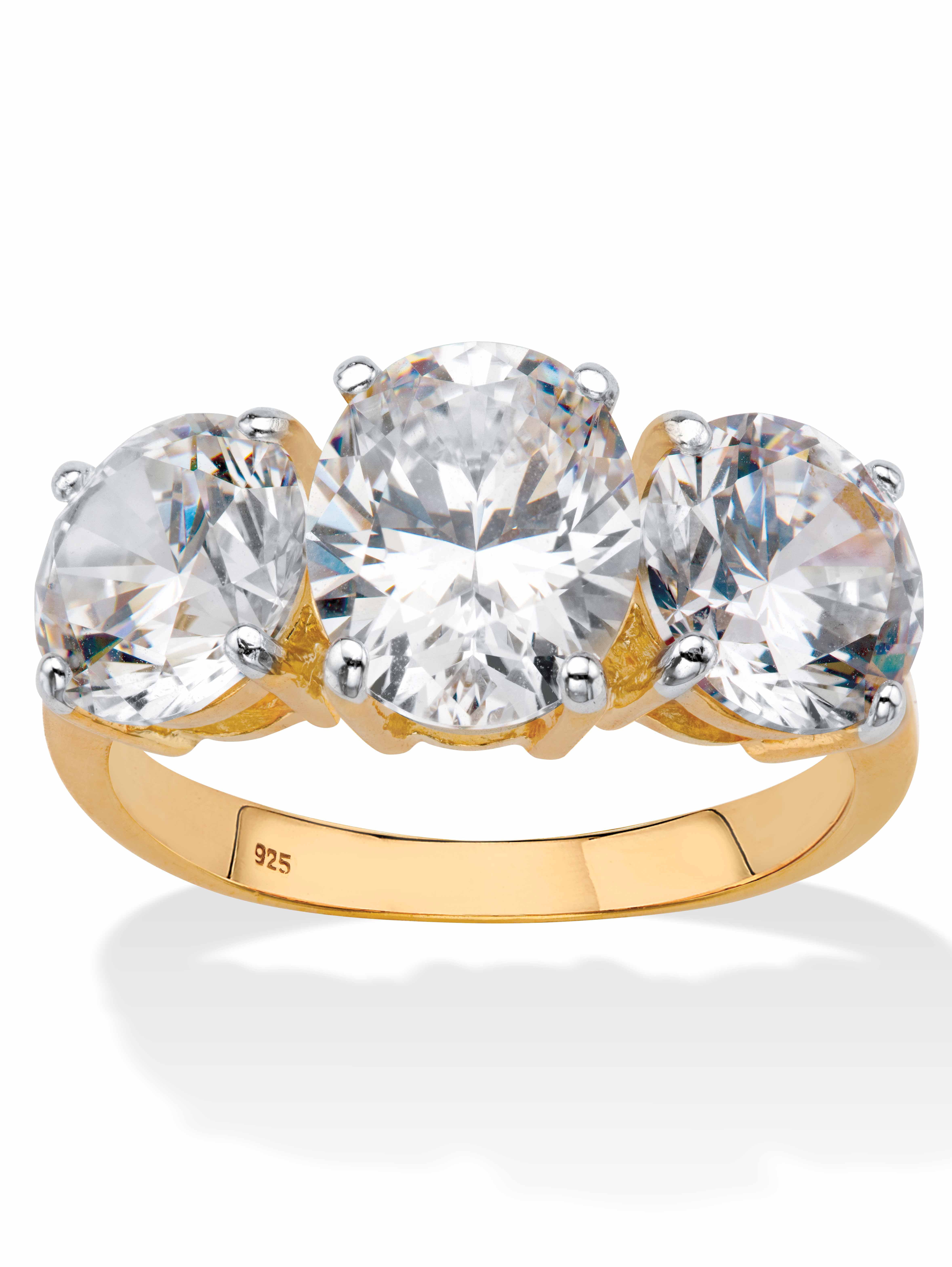 PalmBeach Jewelry Oval-Cut Cubic Zirconia 3-Stone Bridal Engagement ...