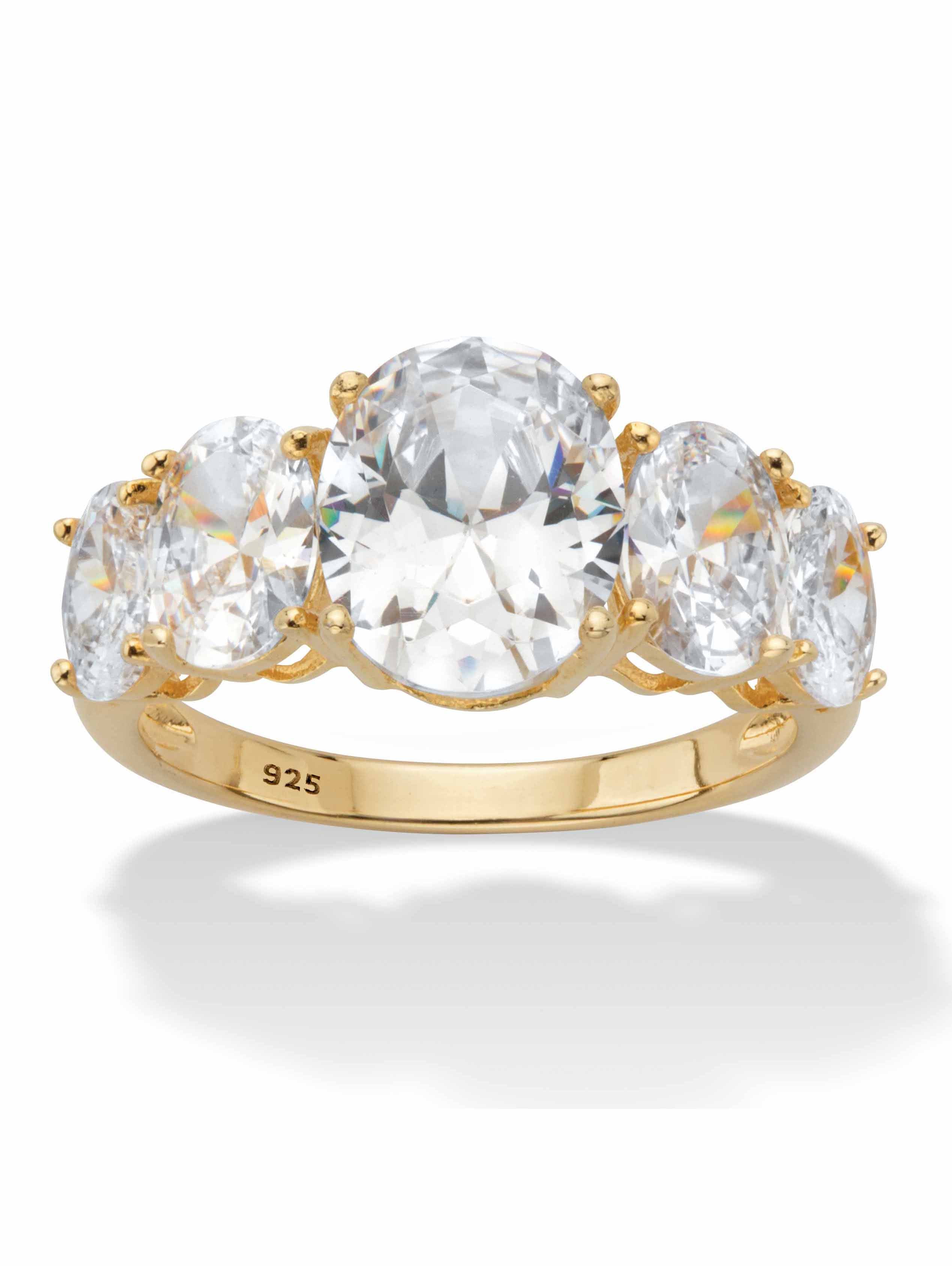PalmBeach Jewelry Oval-Cut Graduated Cubic Zirconia 5-Stone Ring 5.06 ...