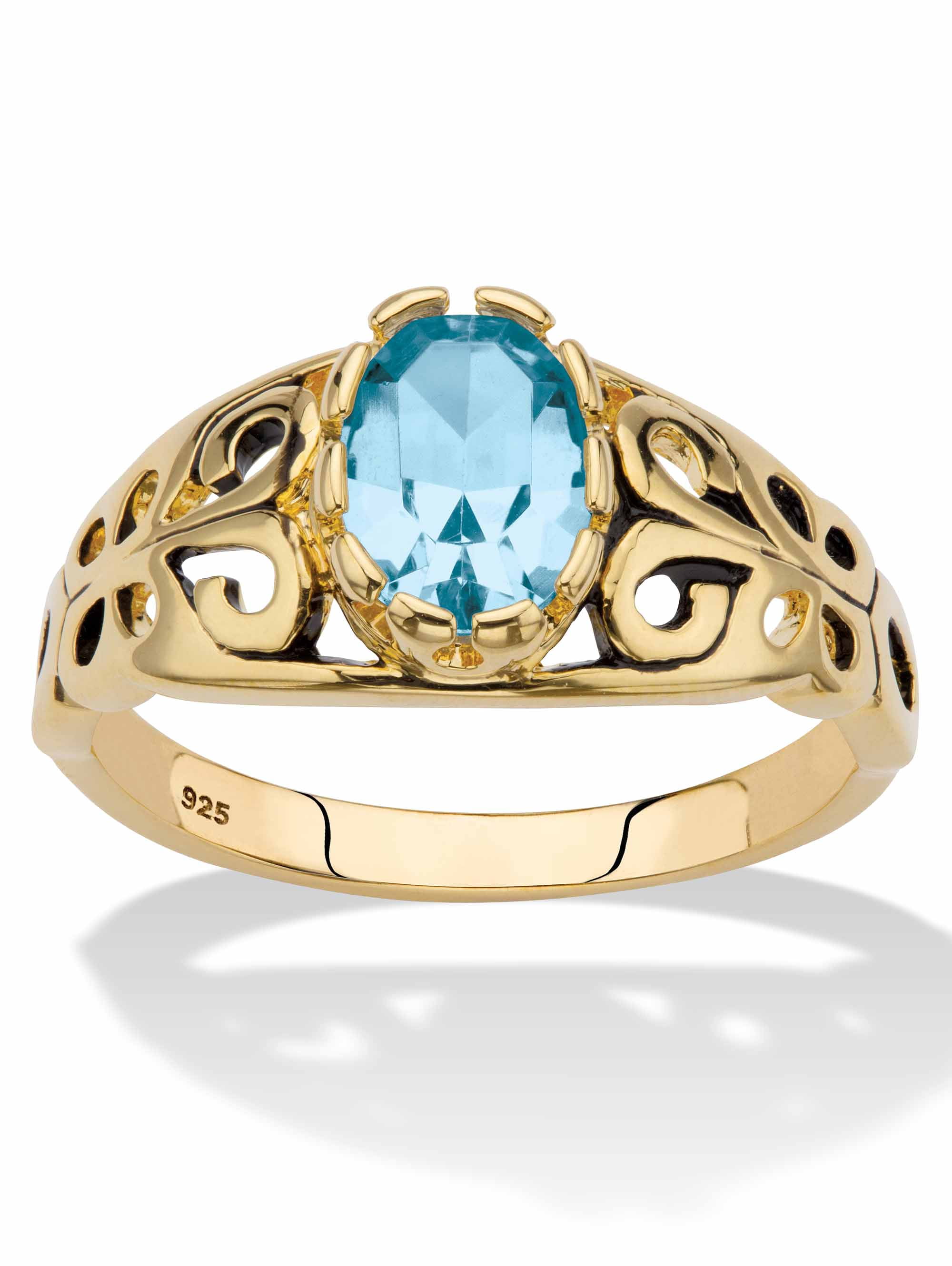 Palmbeach Jewelry Oval Cut Simulated Birthstone Ring In Silver Or Gold Plated Sterling Silver