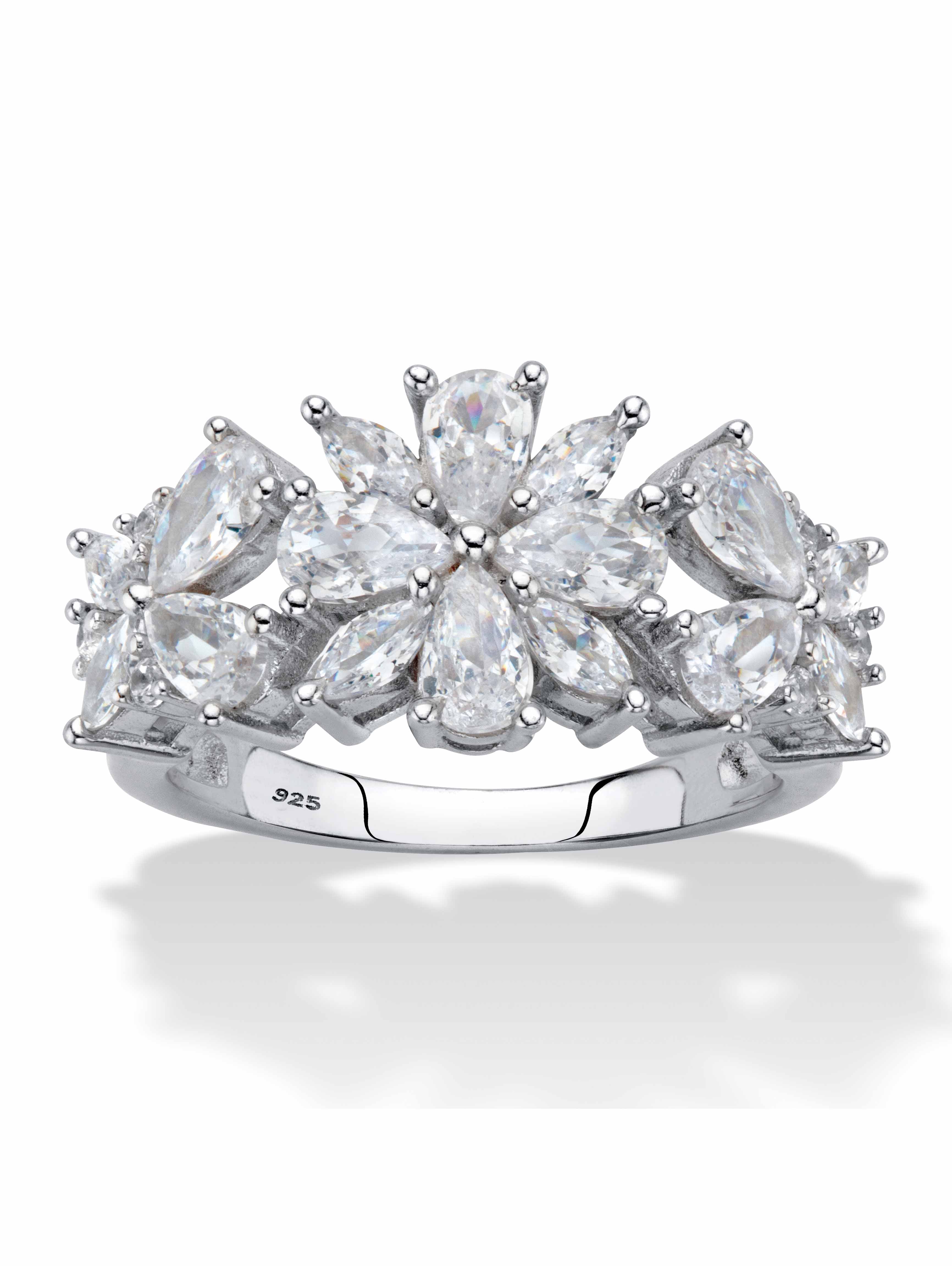 Golden Sterling Silver Brown and White Cubic Zirconia Pave Flower Ring ...