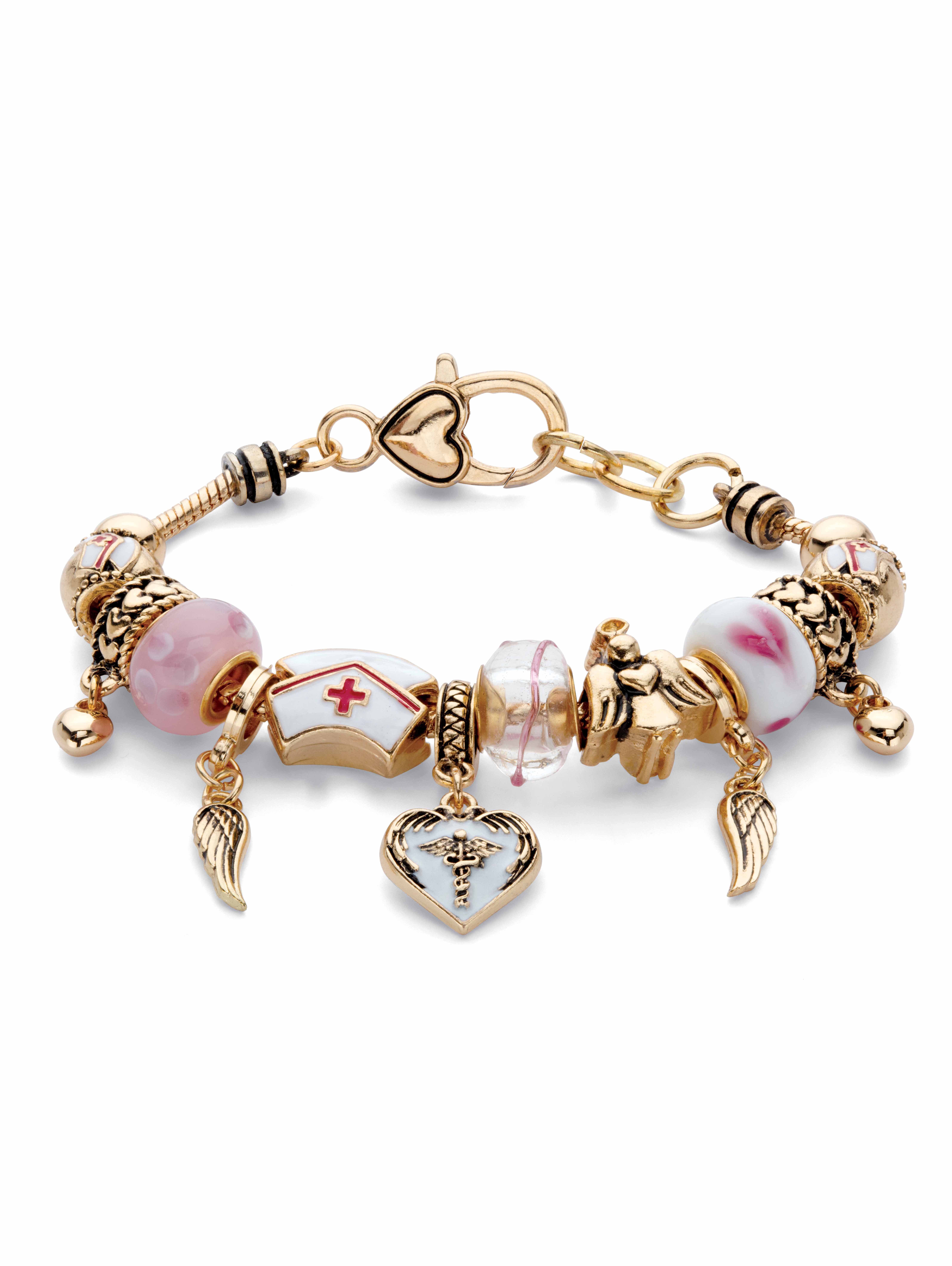 Pink and White Medical Nurses Bali-Style Beaded Charm Bracelet in ...