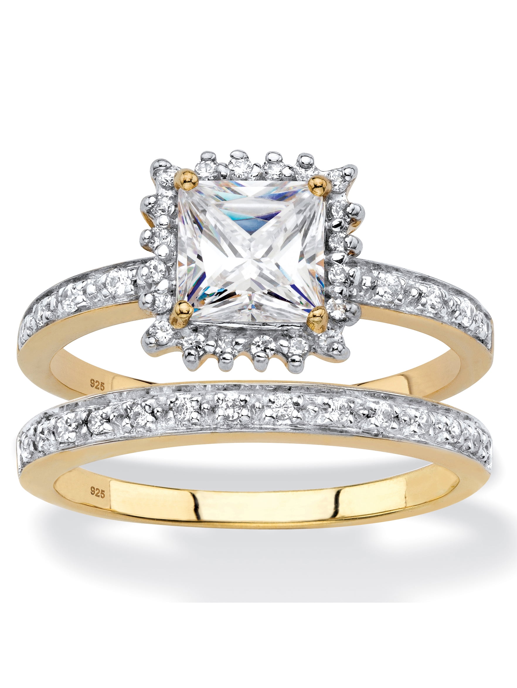 PalmBeach Jewelry Princess-Cut Created White Sapphire and Diamond 2 ...