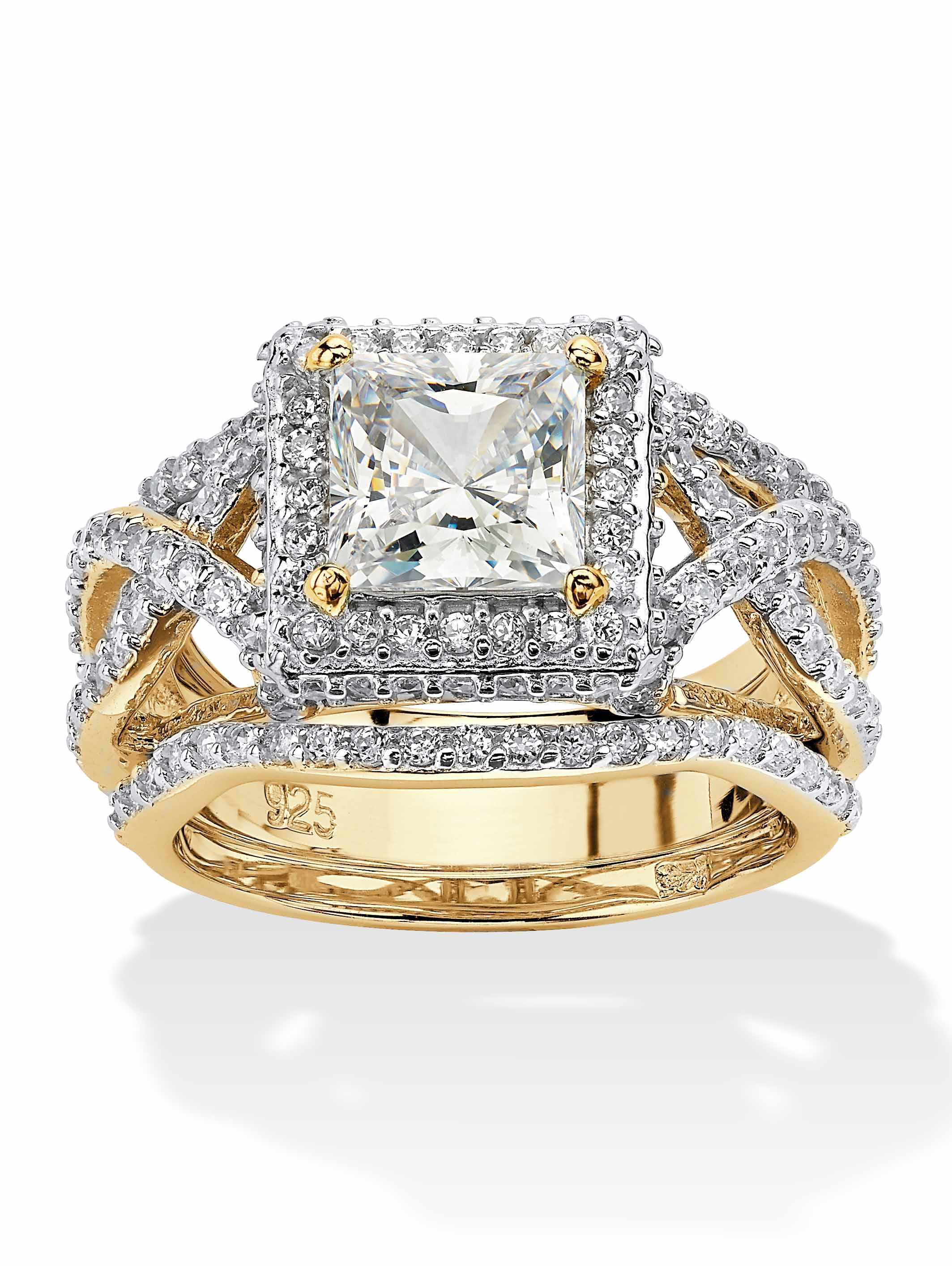 PalmBeach Jewelry Princess-Cut Cubic Zirconia 3-Pc. Crossover Halo ...