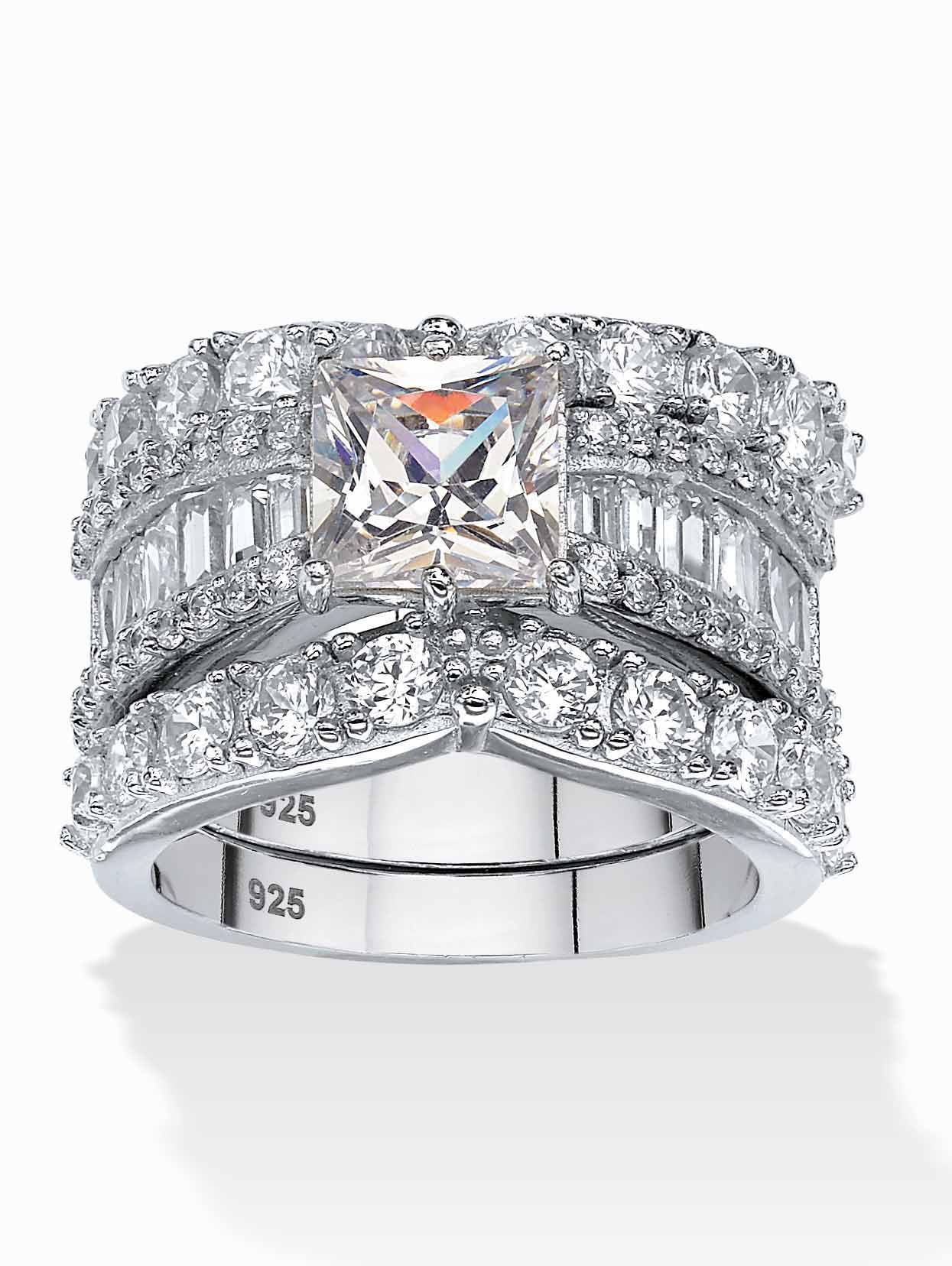 PalmBeach Jewelry Princess-Cut Cubic Zirconia 3-Piece Bridal Ring Set 4 ...