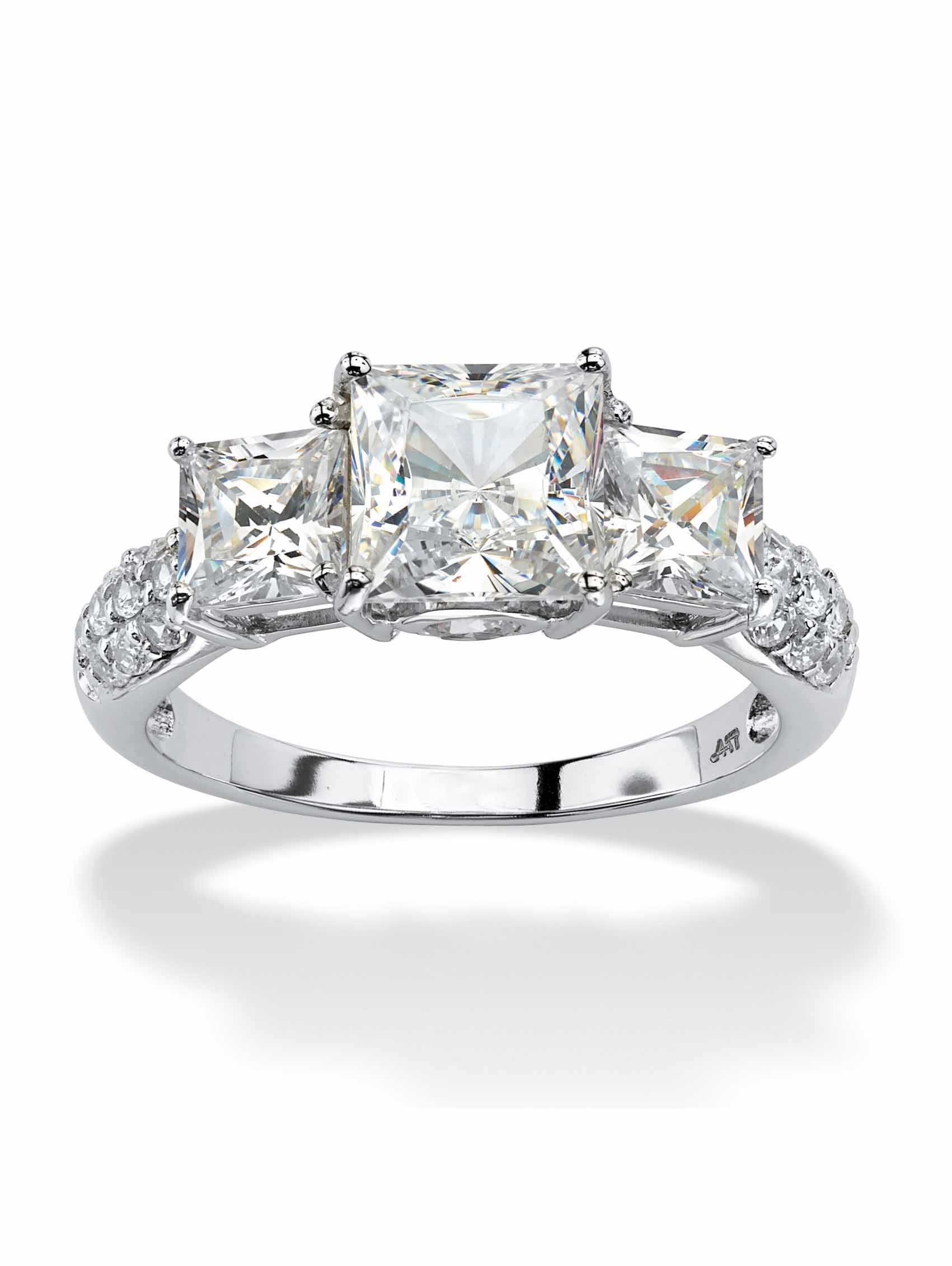 PalmBeach Jewelry Princess-Cut Cubic Zirconia 3-Stone Engagement Ring 3 ...
