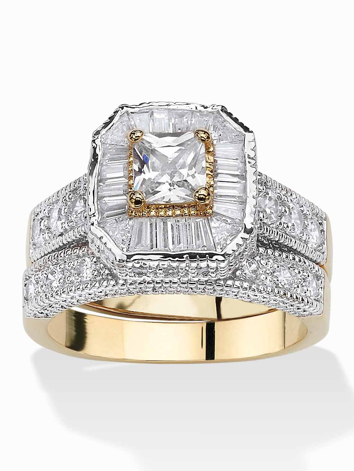 Palmbeach Jewelry Princess Cut Cubic Zirconia Two Tone Vintage Style 2