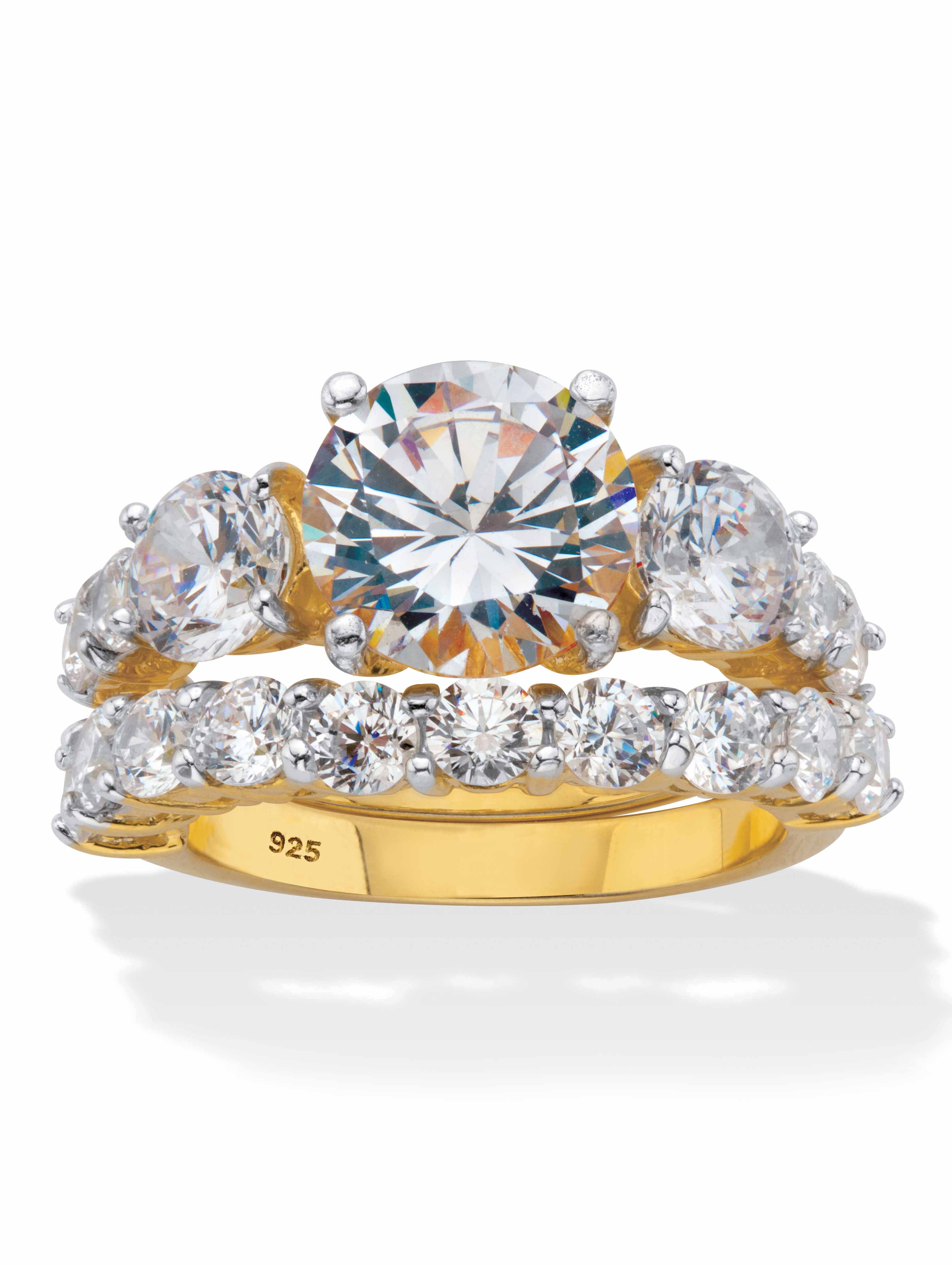 PalmBeach Jewelry Round CZ 2 Piece Bridal Ring Set 7.94 TCW Two-Tone ...