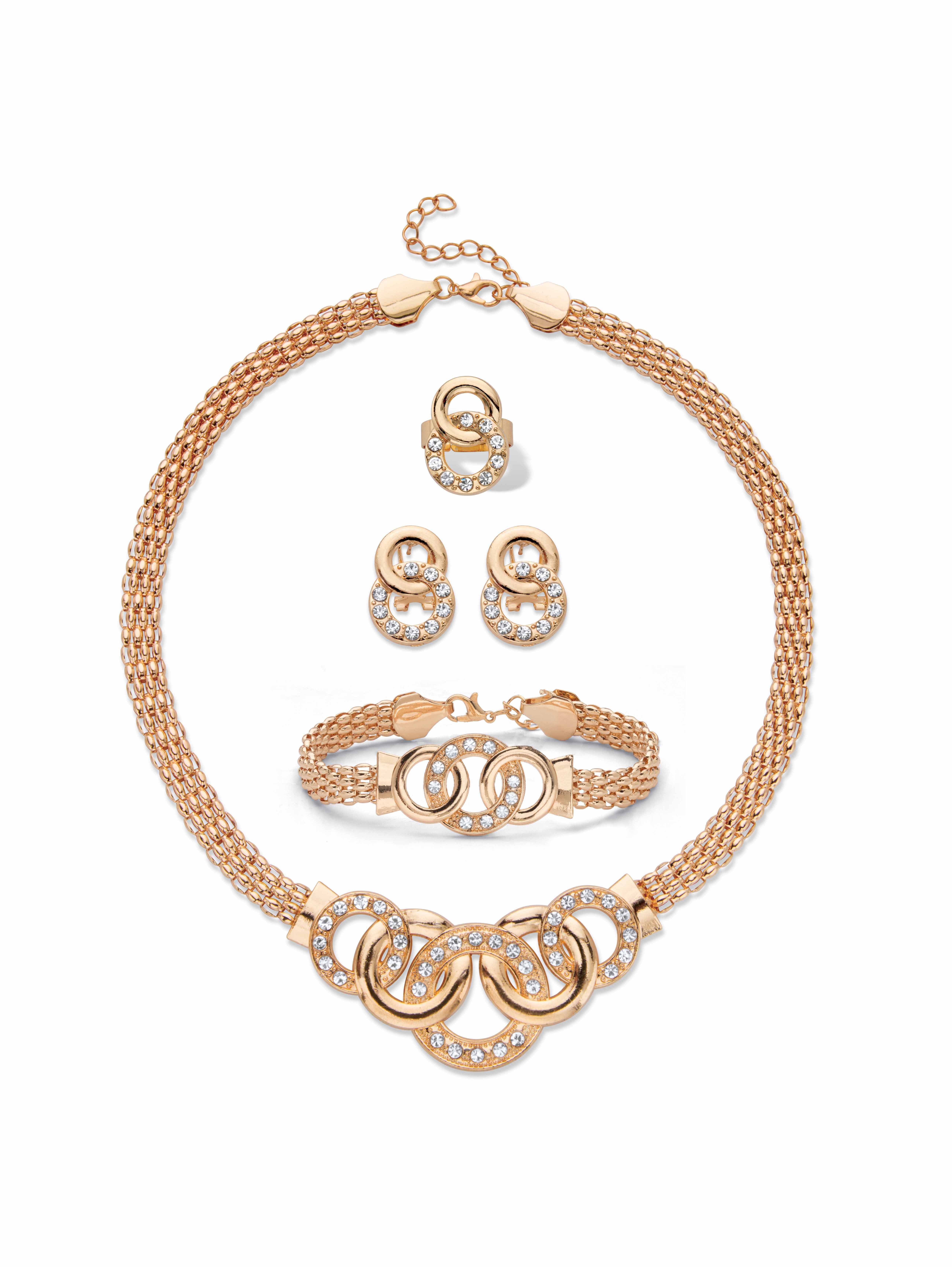 PalmBeach Jewelry Round Crystal Goldtone Circle-Link Bismark Necklace ...