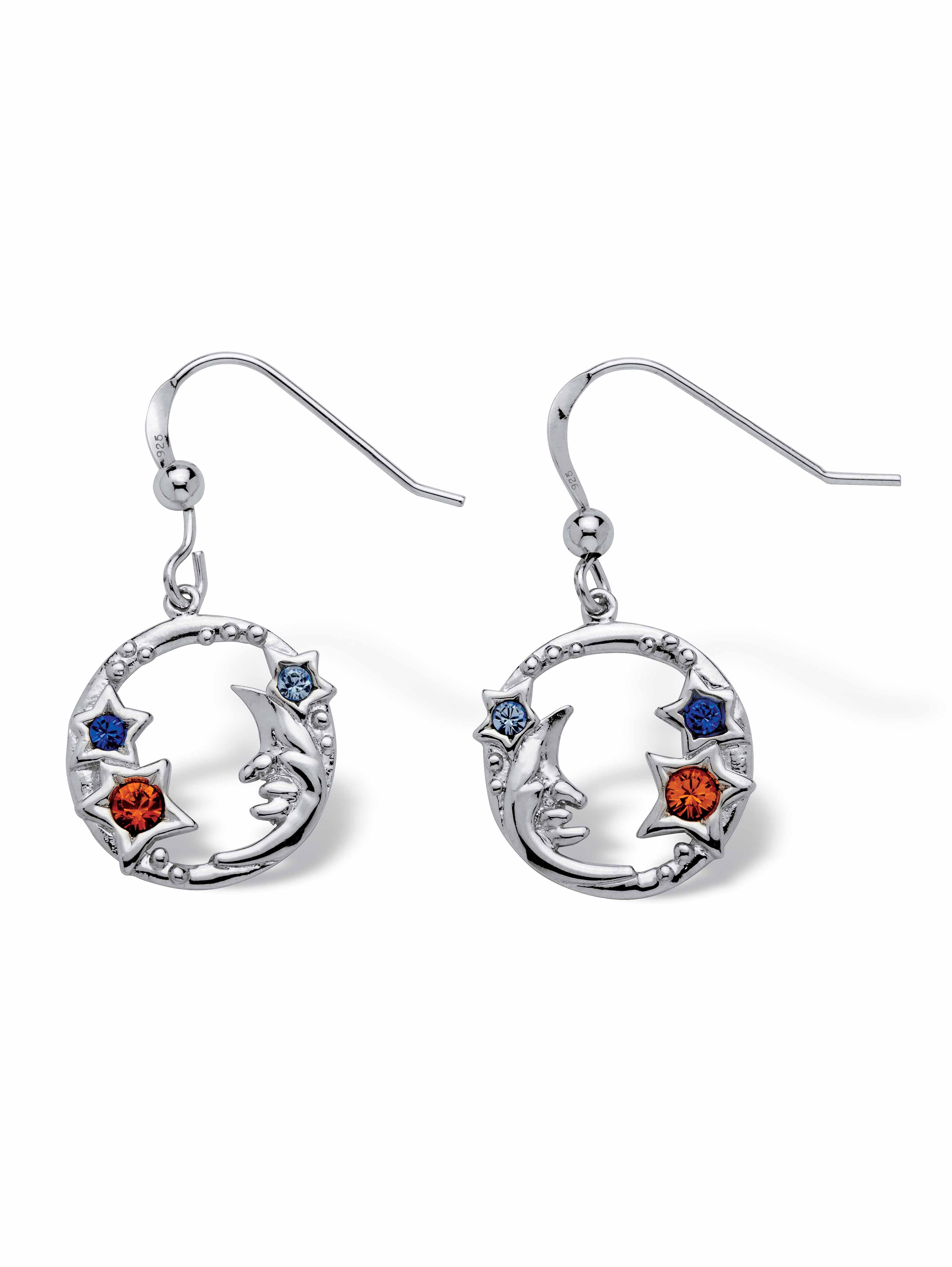 PalmBeach Jewelry Round Crystal Sterling Silver Antique-Finish Moon and ...