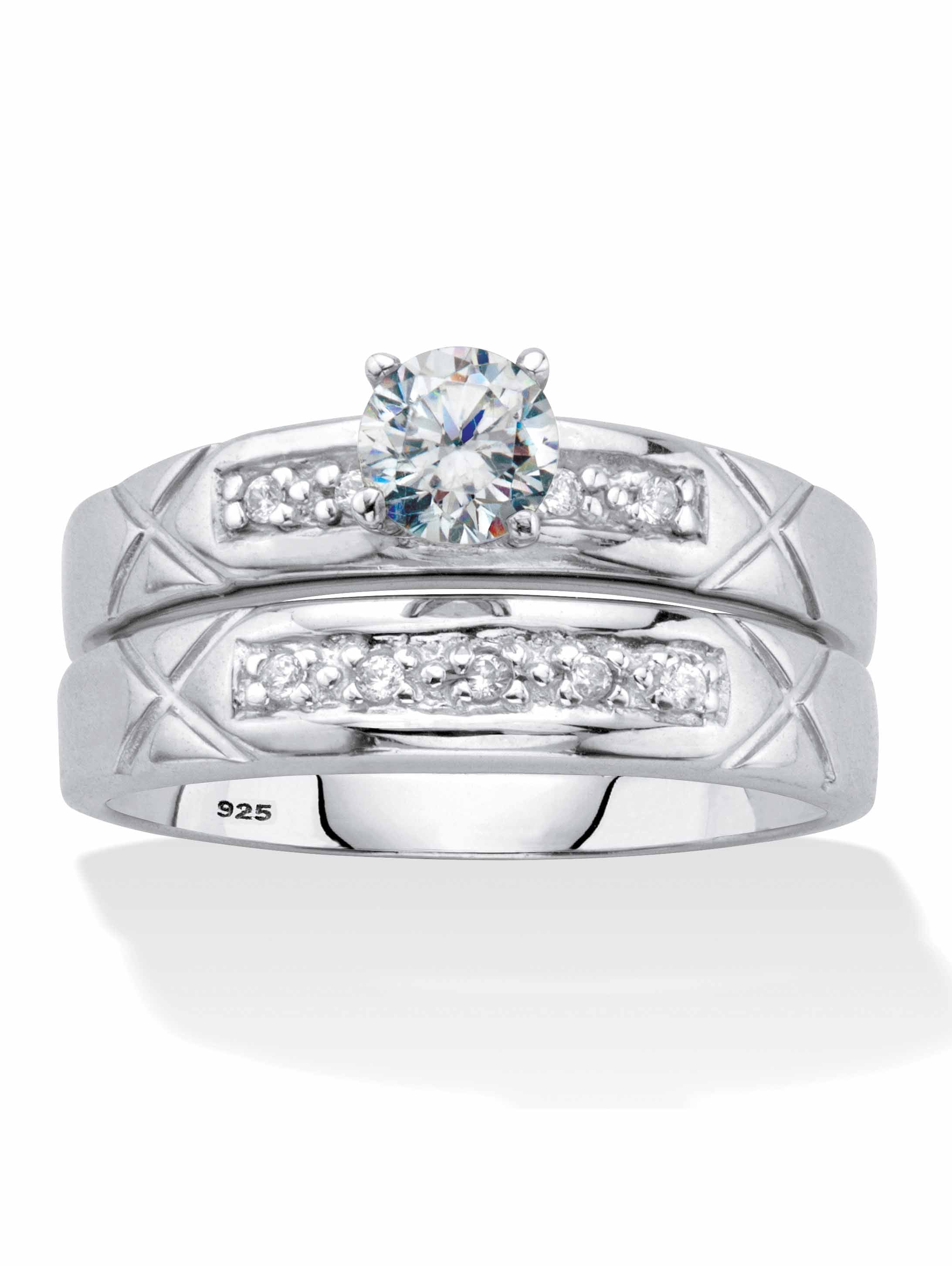 PalmBeach Jewelry Round Cubic Zirconia 2 Piece Bridal Ring Set .57 TCW ...