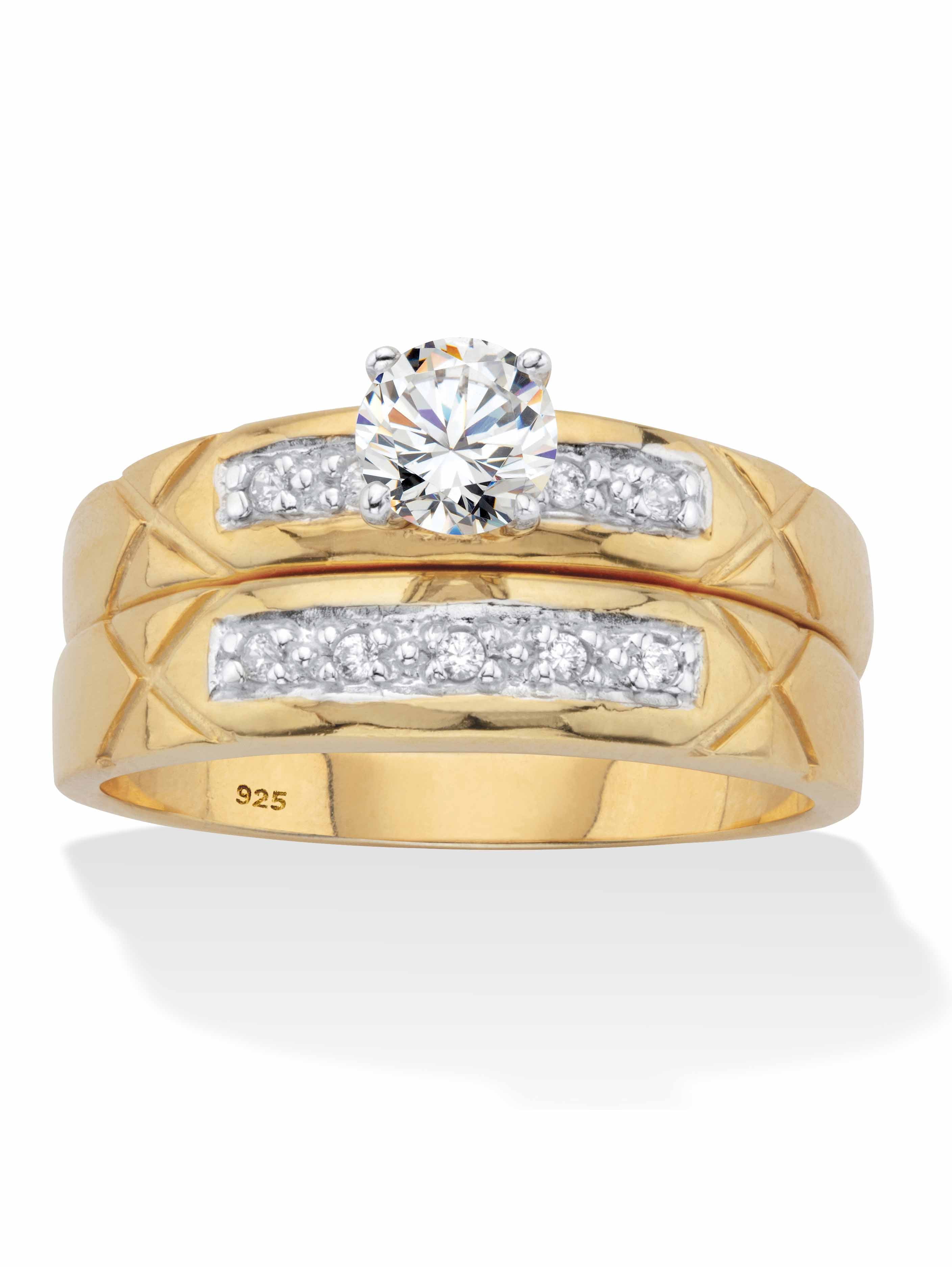 PalmBeach Jewelry Round Cubic Zirconia 2 Piece Bridal Ring Set .57 TCW ...