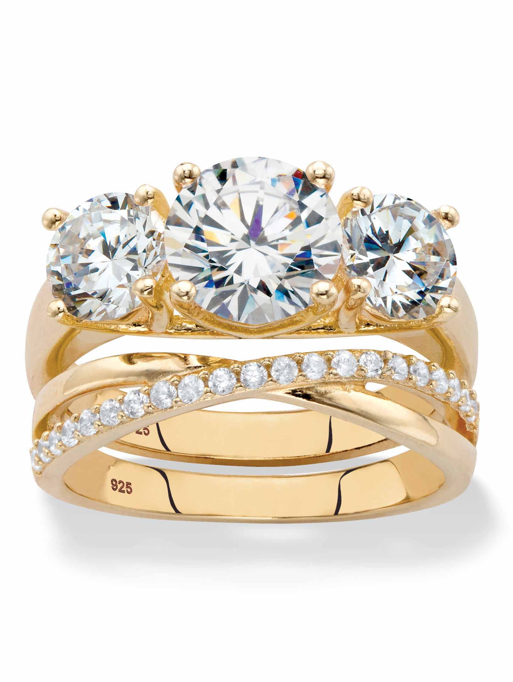 PalmBeach Jewelry Round Cubic Zirconia 2-Piece Crossover 3-Stone ...