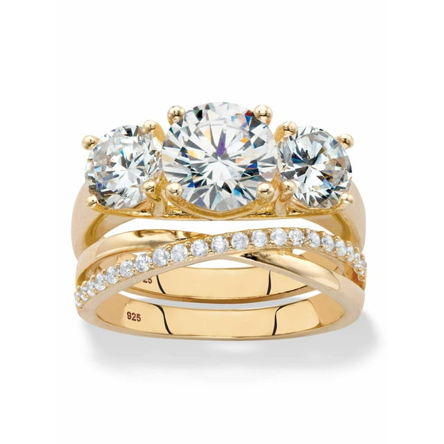 PalmBeach Jewelry Round Cubic Zirconia 2-Piece Crossover 3-Stone ...