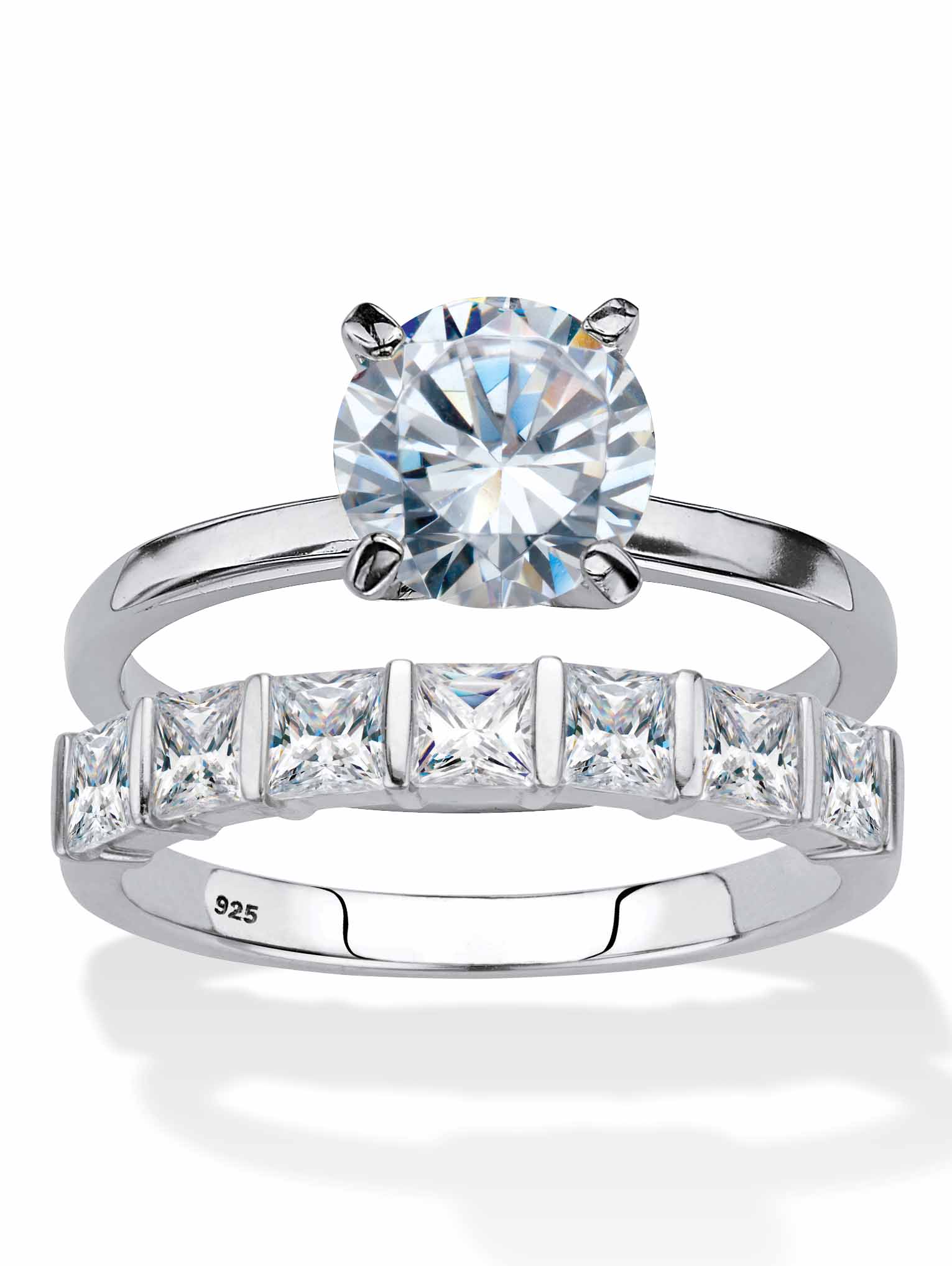 PalmBeach Jewelry Round Cubic Zirconia 2-Piece Solitaire Bridal Ring ...