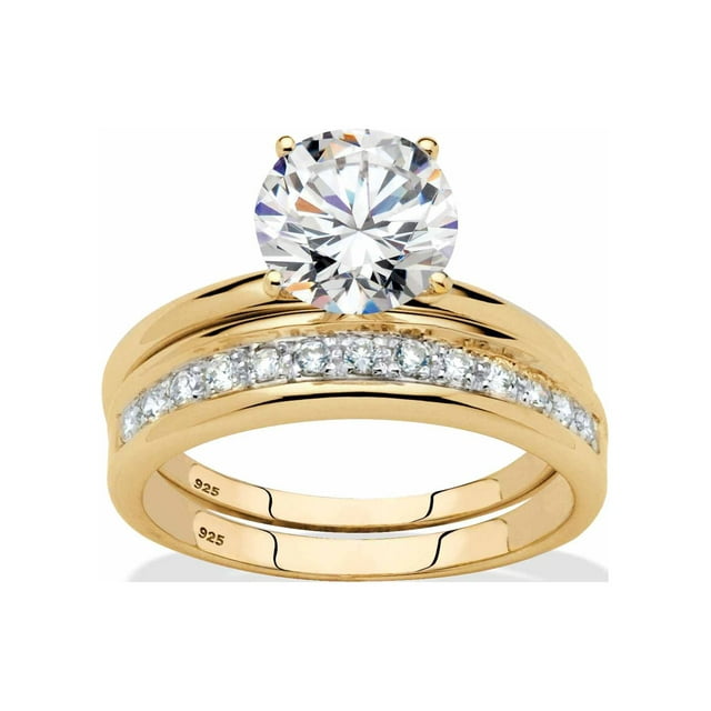 PalmBeach Jewelry Round Cubic Zirconia 2-Piece Solitaire Wedding Ring ...