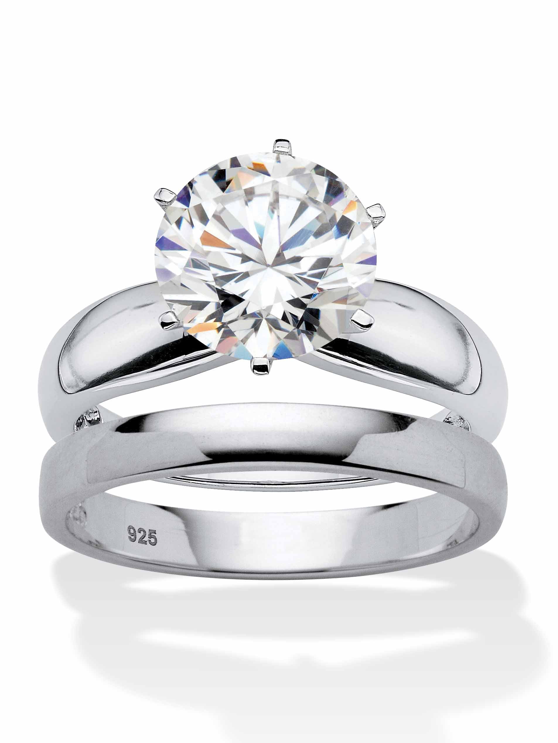 PalmBeach Jewelry Round Cubic Zirconia 2-Piece Solitaire Wedding Ring ...