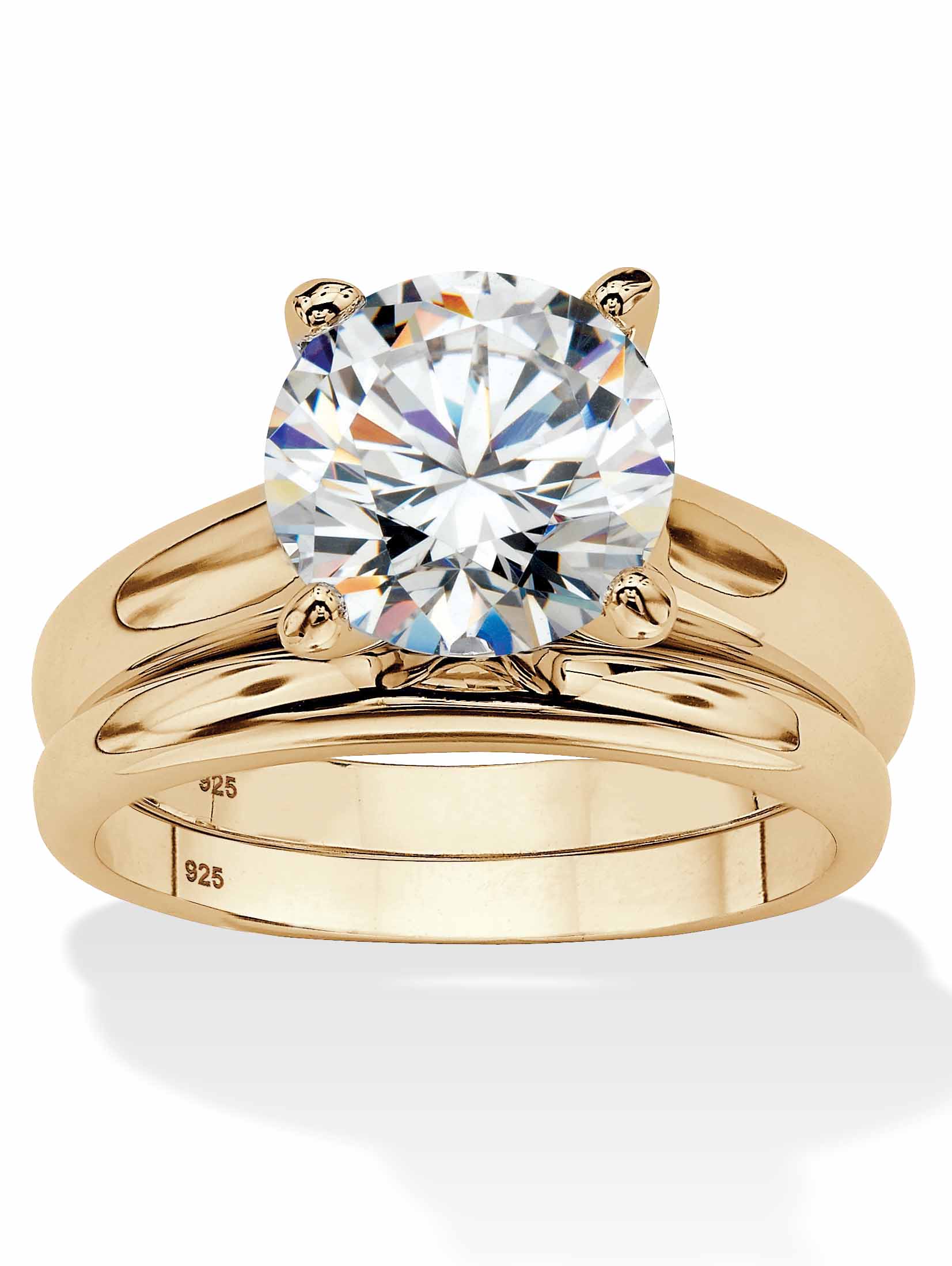 Solid 14k Yellow Gold Round Cubic Zirconia CZ Wedding Band and ...