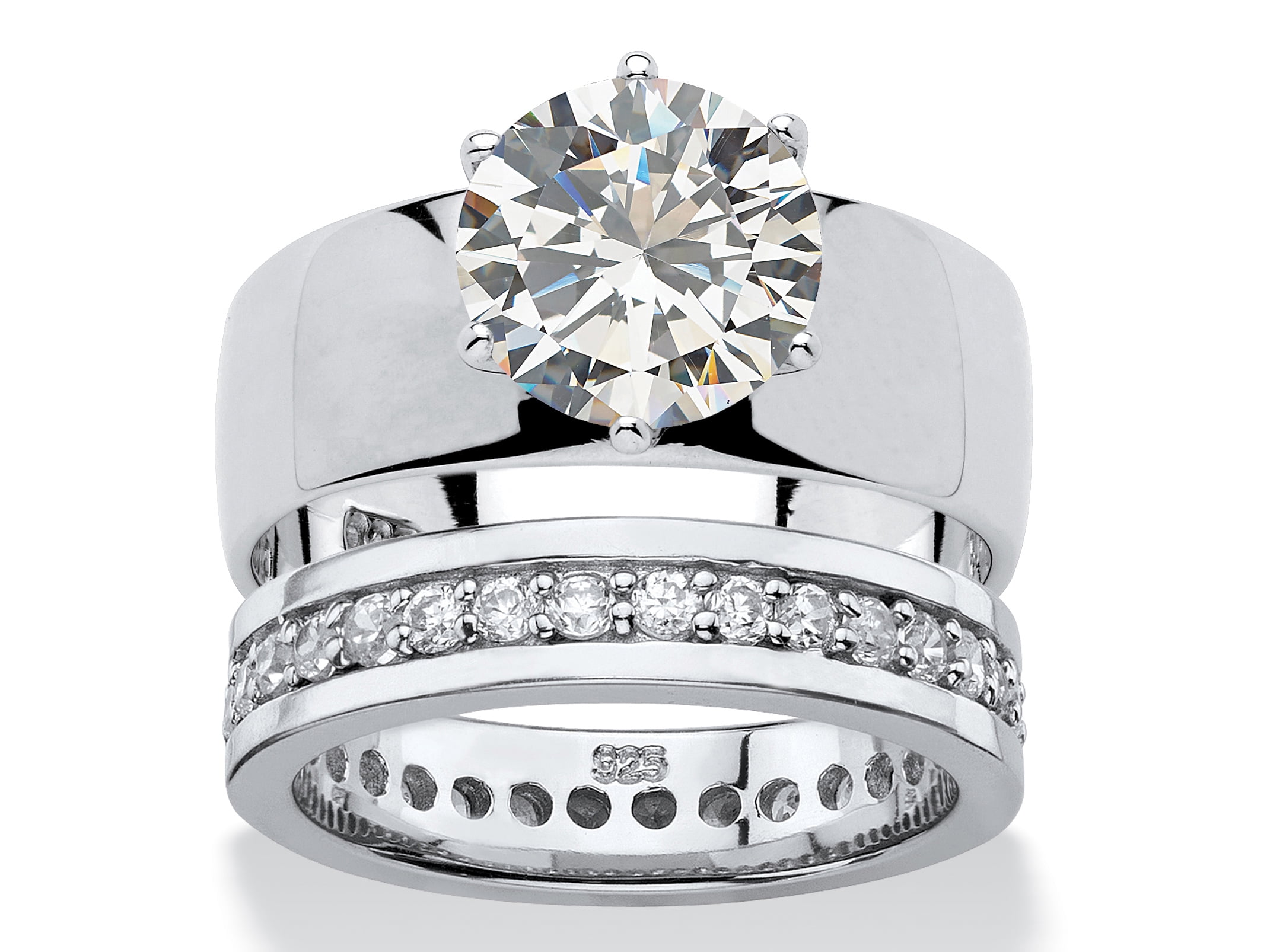 PalmBeach Jewelry Round Cubic Zirconia 2-Piece Solitaire and Eternity ...