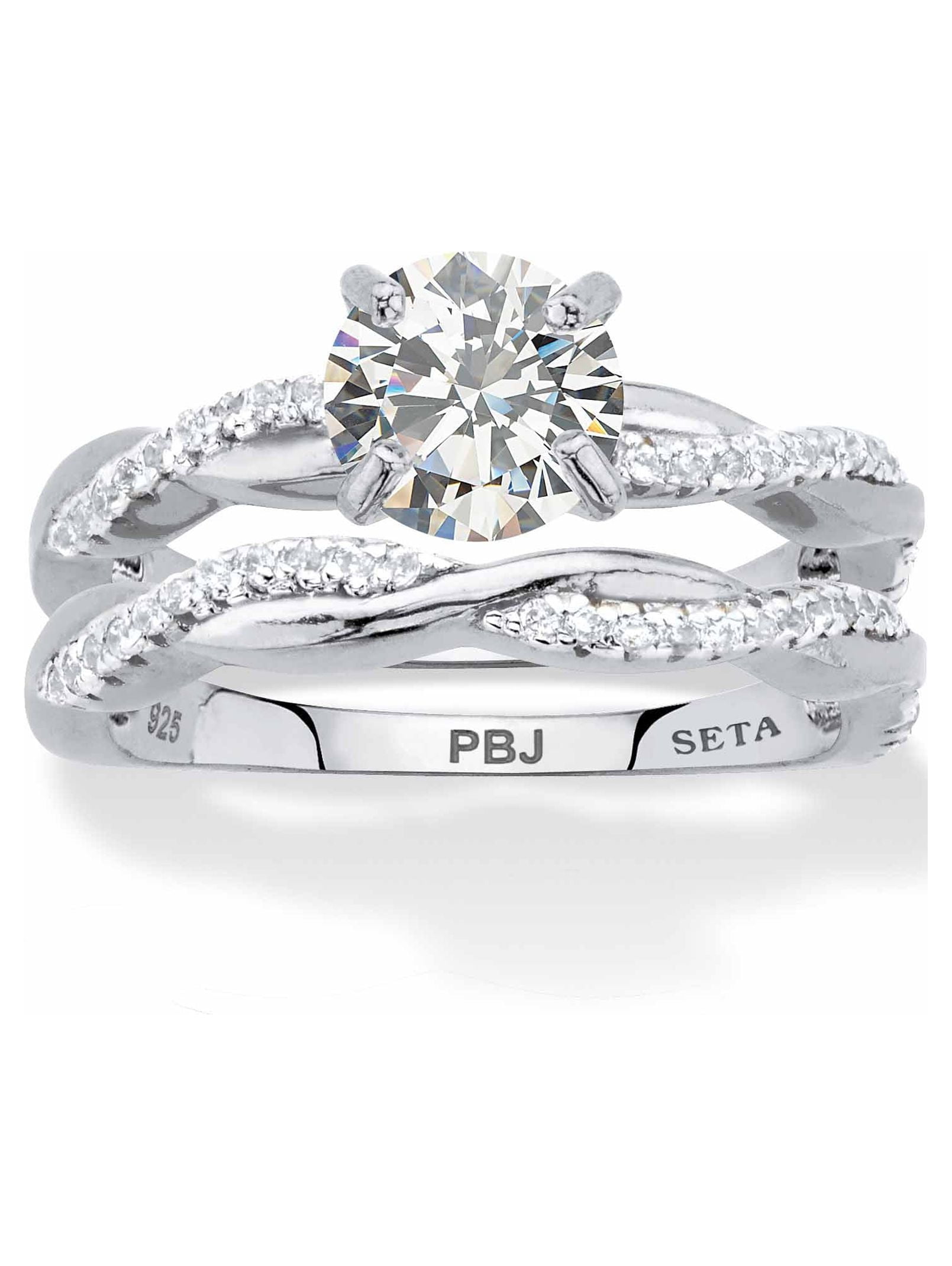 PalmBeach Jewelry Round Cubic Zirconia 2-Piece Twisted Wedding Ring Set ...