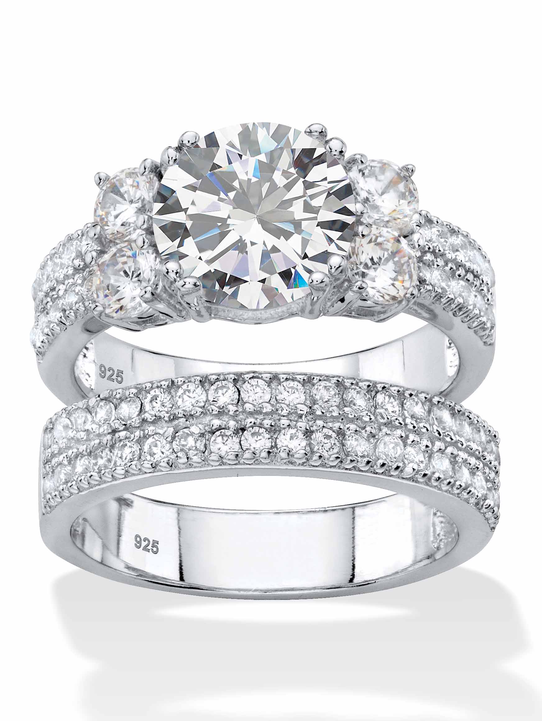 PalmBeach Jewelry Round Cubic Zirconia 2-Piece Wedding Ring Set 4.18 ...