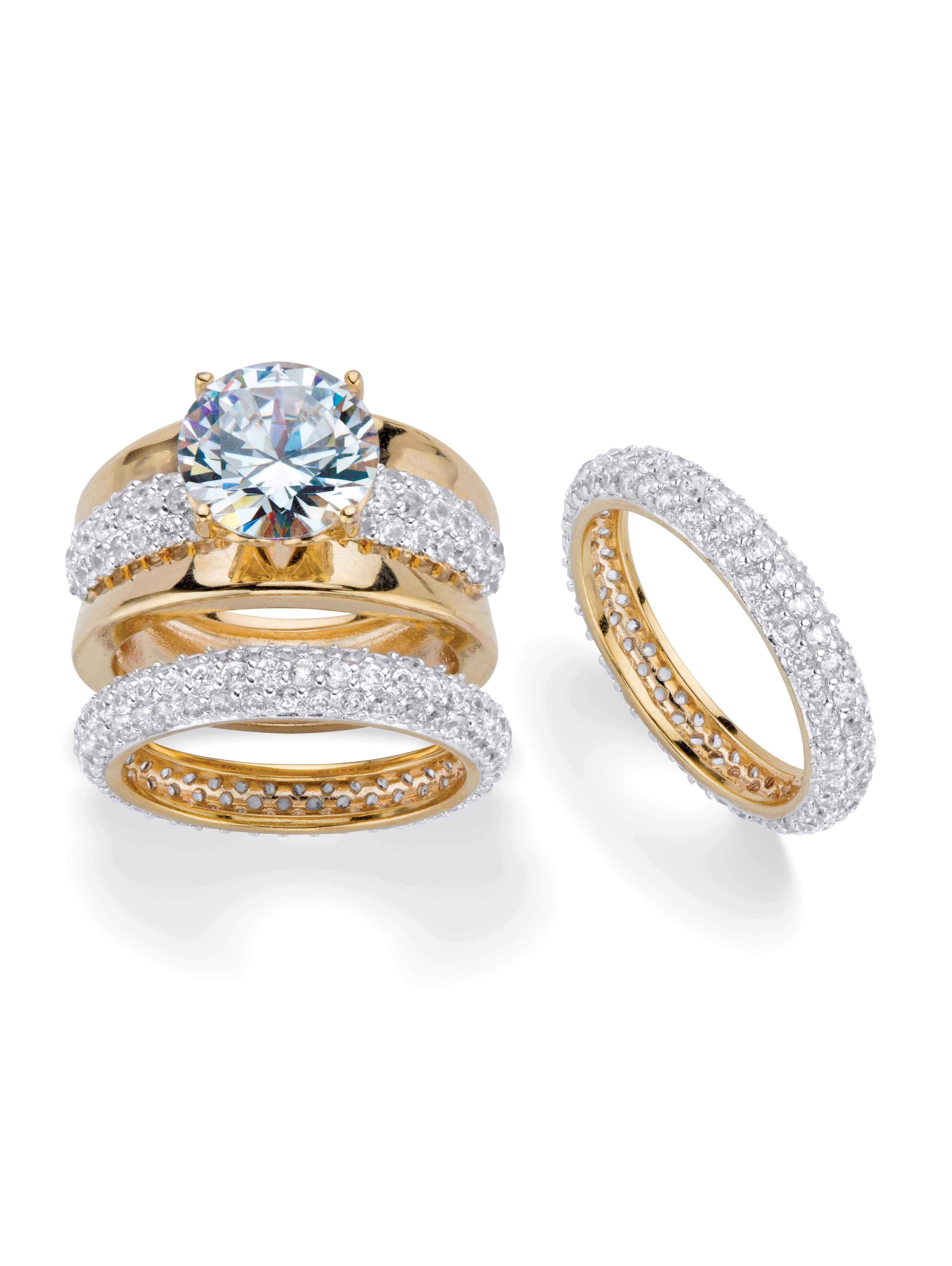 PalmBeach Jewelry Round Cubic Zirconia 2-Piece Wedding Ring Set 8.26 ...