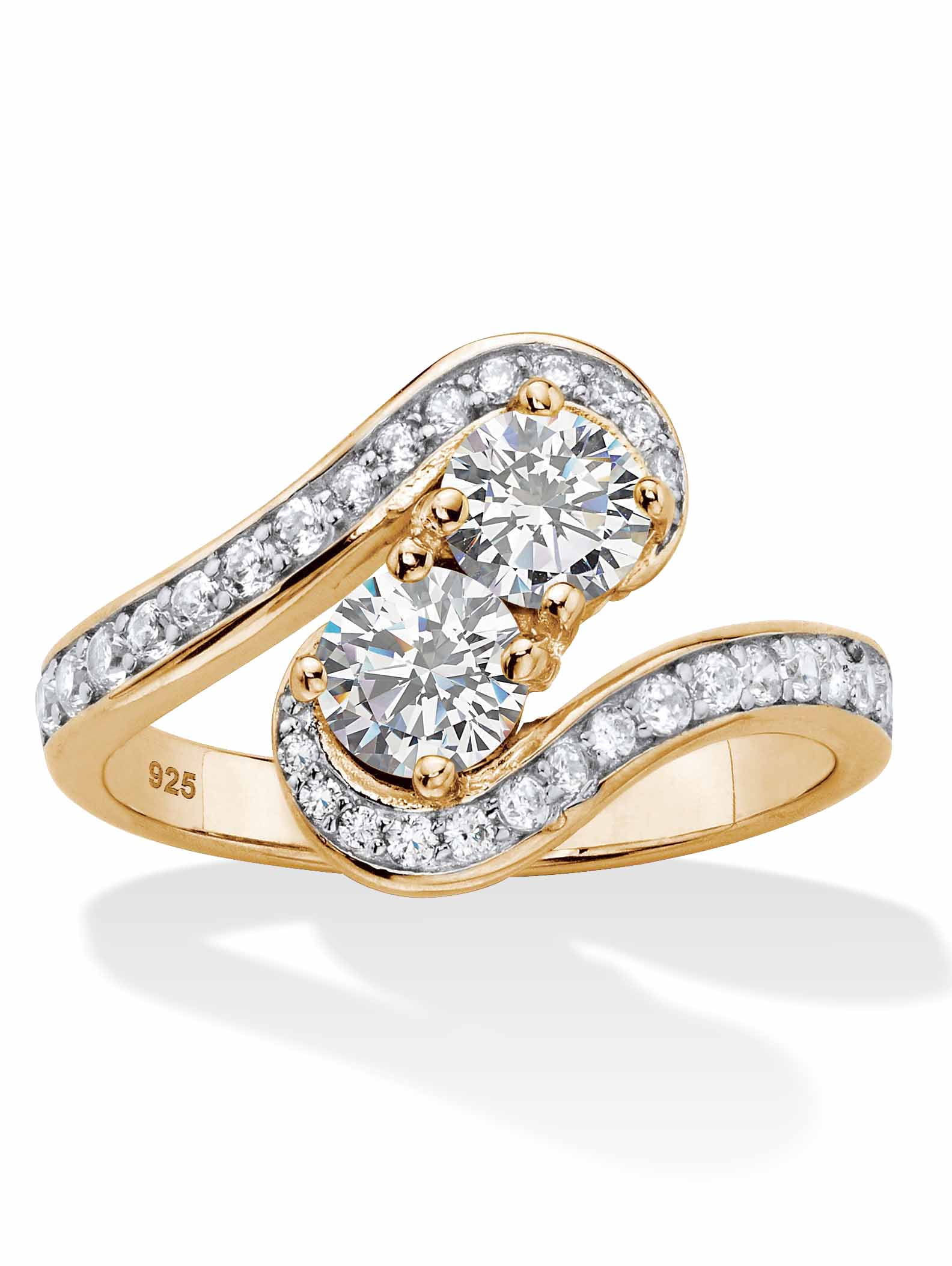 PalmBeach Jewelry Round Cubic Zirconia 2-Stone Bypass Ring 1.39 TCW in ...